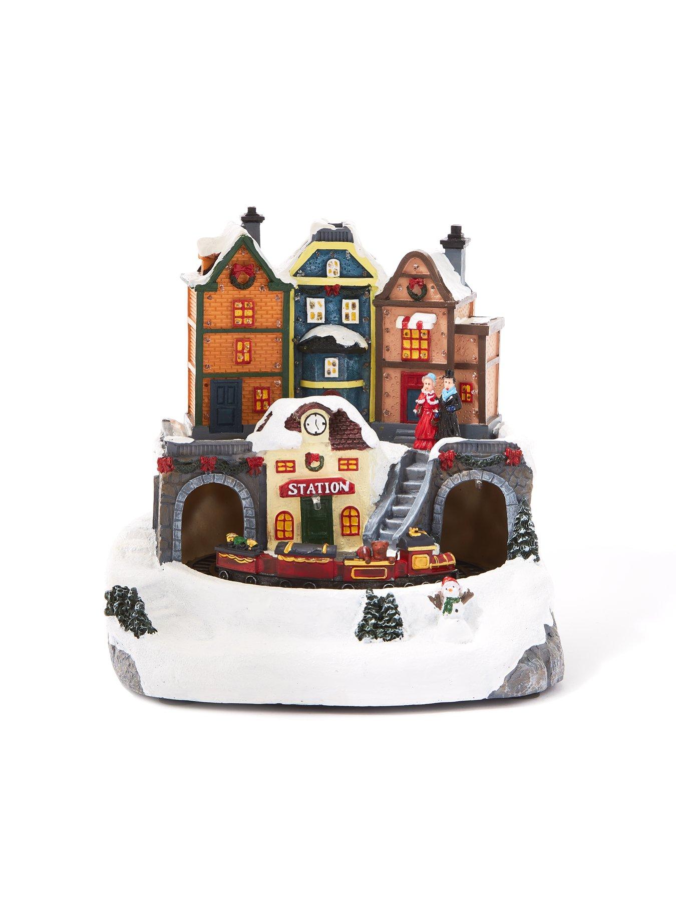 Very Home LED Train Station Christmas Scene with Music and Rotating ...