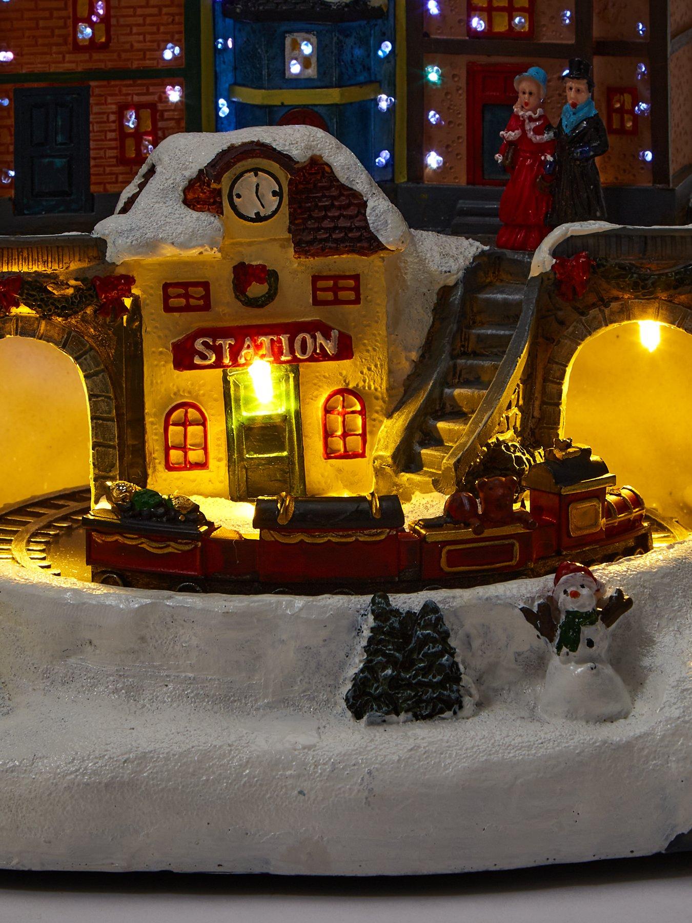 Very Home LED Train Station Christmas Scene with Music and Rotating ...