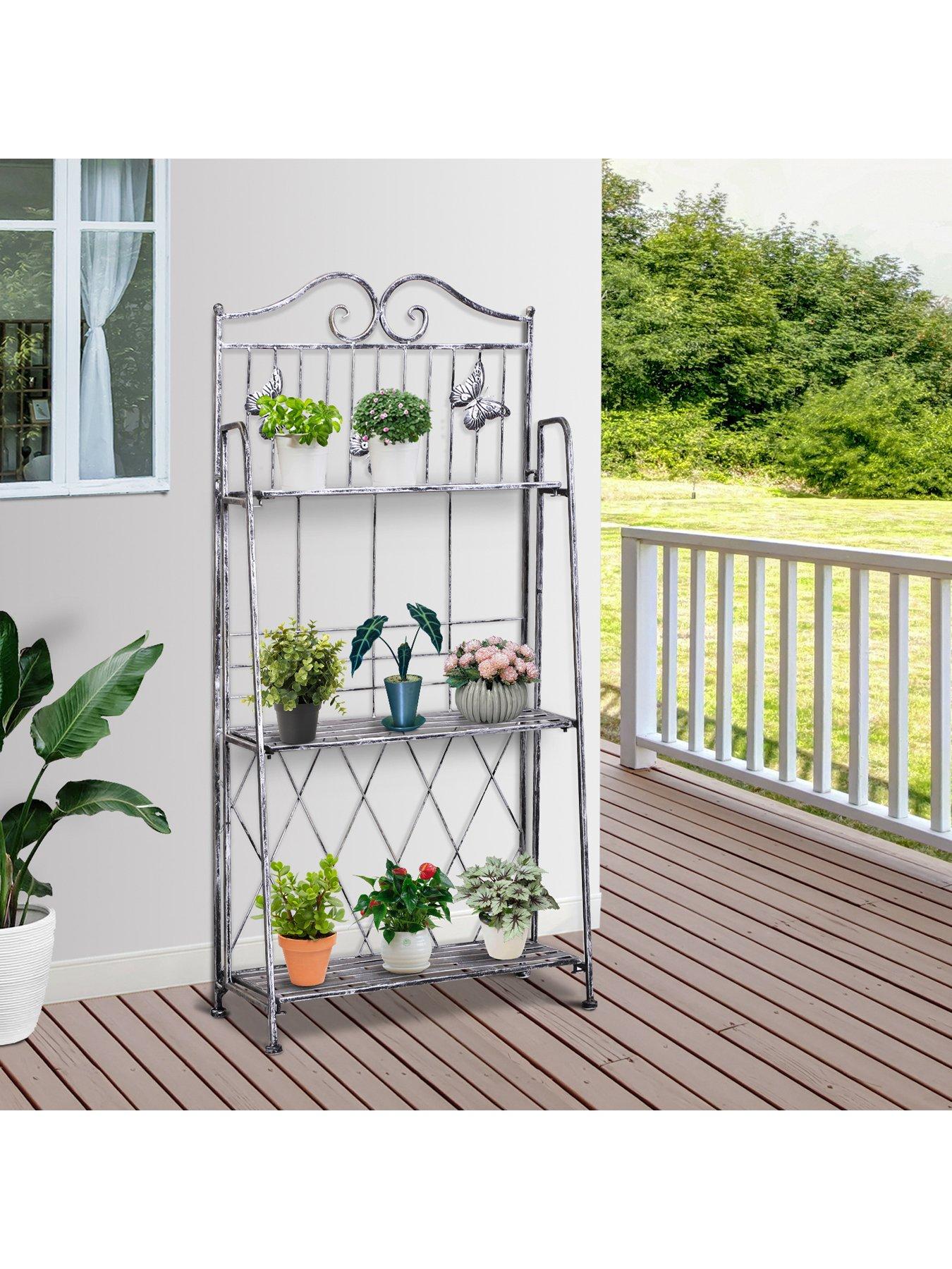 OutSunny 3-Tier Metal Plant Stand - Silver/Grey | Very
