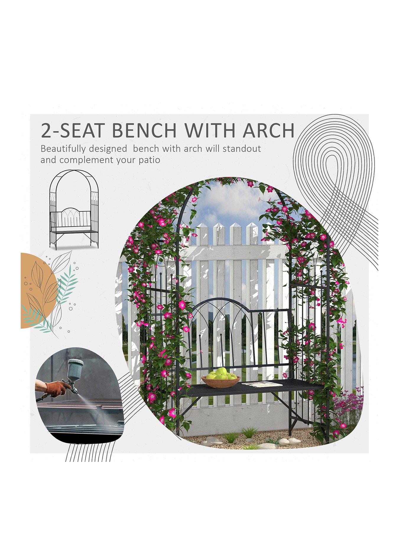 OutSunny Metal Frame Bench with Arch for 2 People H 203, L 115, W 59cm ...