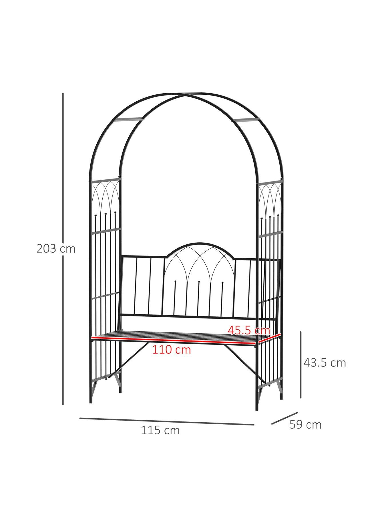 OutSunny Metal Frame Bench with Arch for 2 People H 203, L 115, W 59cm ...