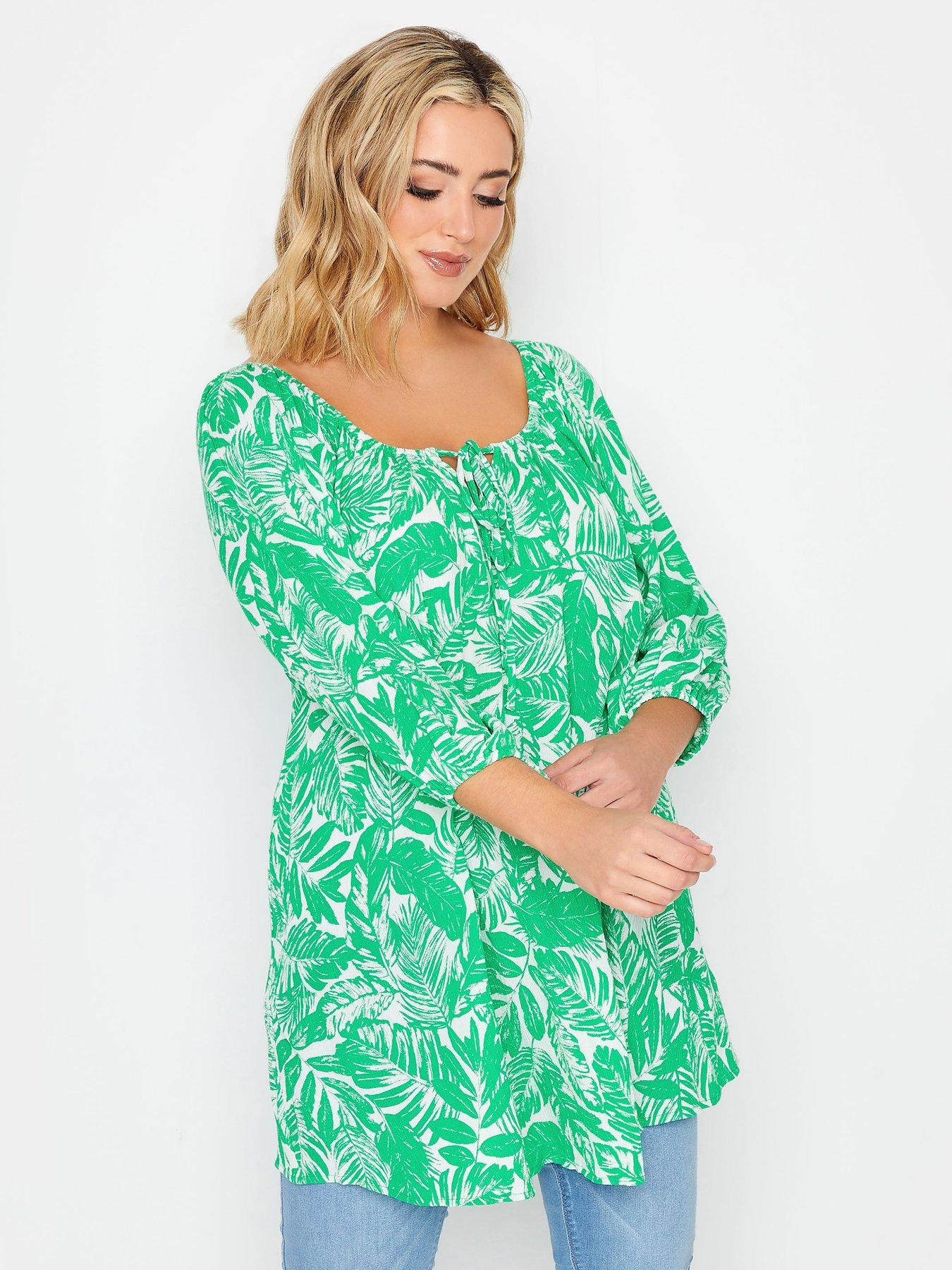 Yours Raglan Gypsy Top. White/Green Palm | Very