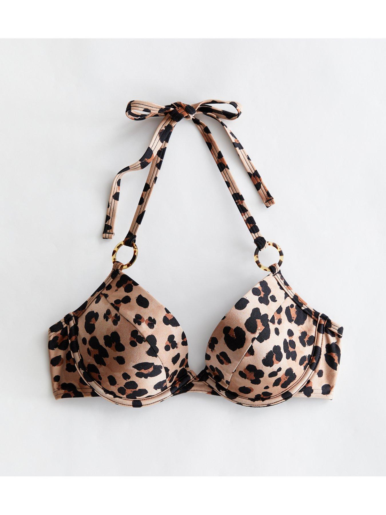 New Look Brown Leopard Print Halter Underwired Bikini Top Uk