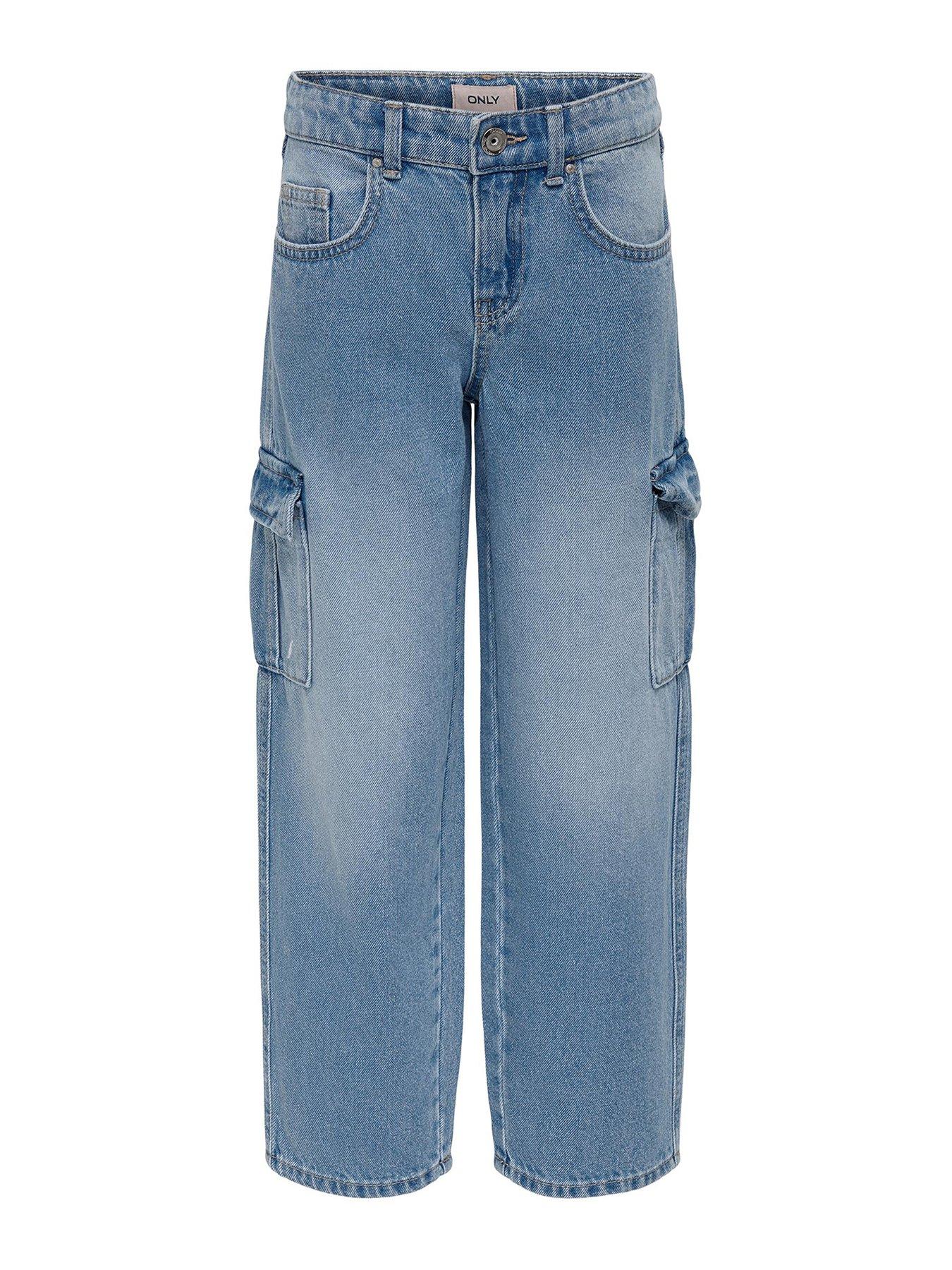 Only Kids Girls Wide Cargo Jeans - Light Blue Denim | very.co.uk