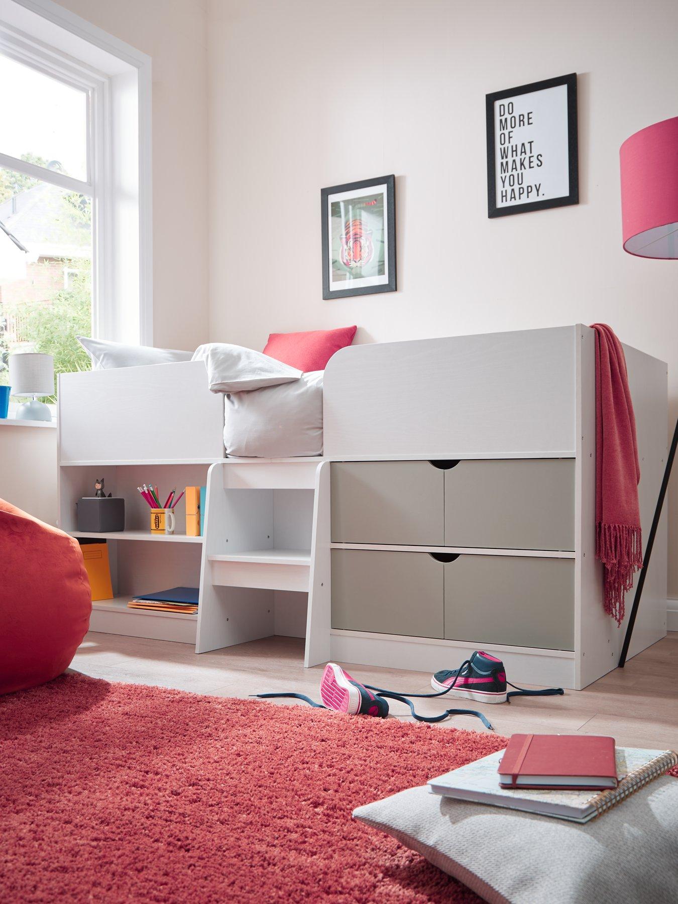 Very Home Ted Mid Sleeper Bed with Storage and Mattress Options (Buy ...