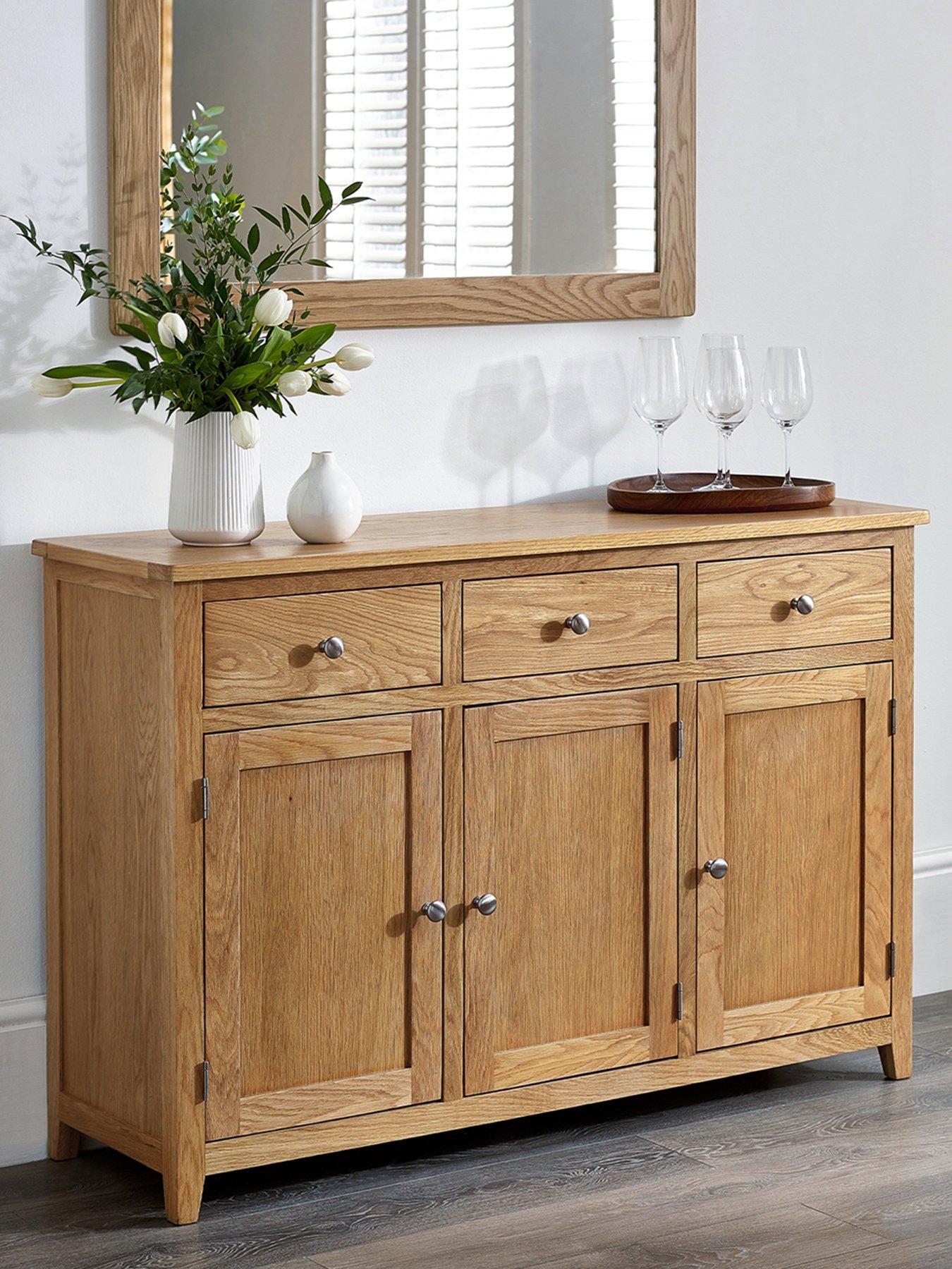 Julian Bowen Mallory Ready Assembled Large Solid Oak/Oak Veneer Sideboard | Very