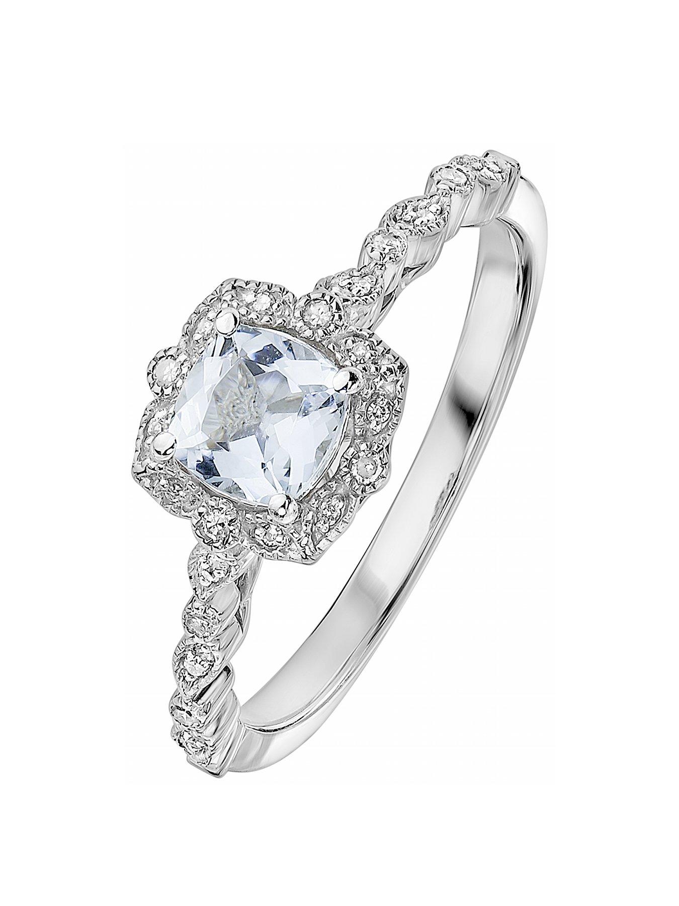 The Love Collection Arrosa 9ct White Gold Aquamarine & Diamond Ring | Very