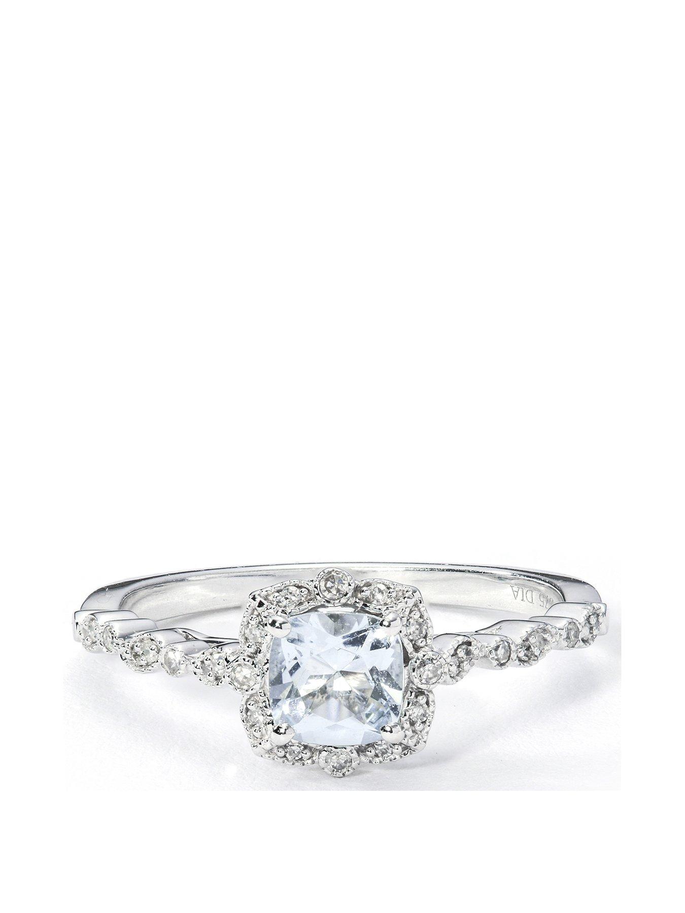 The Love Collection Arrosa 9ct White Gold Aquamarine & Diamond Ring | Very