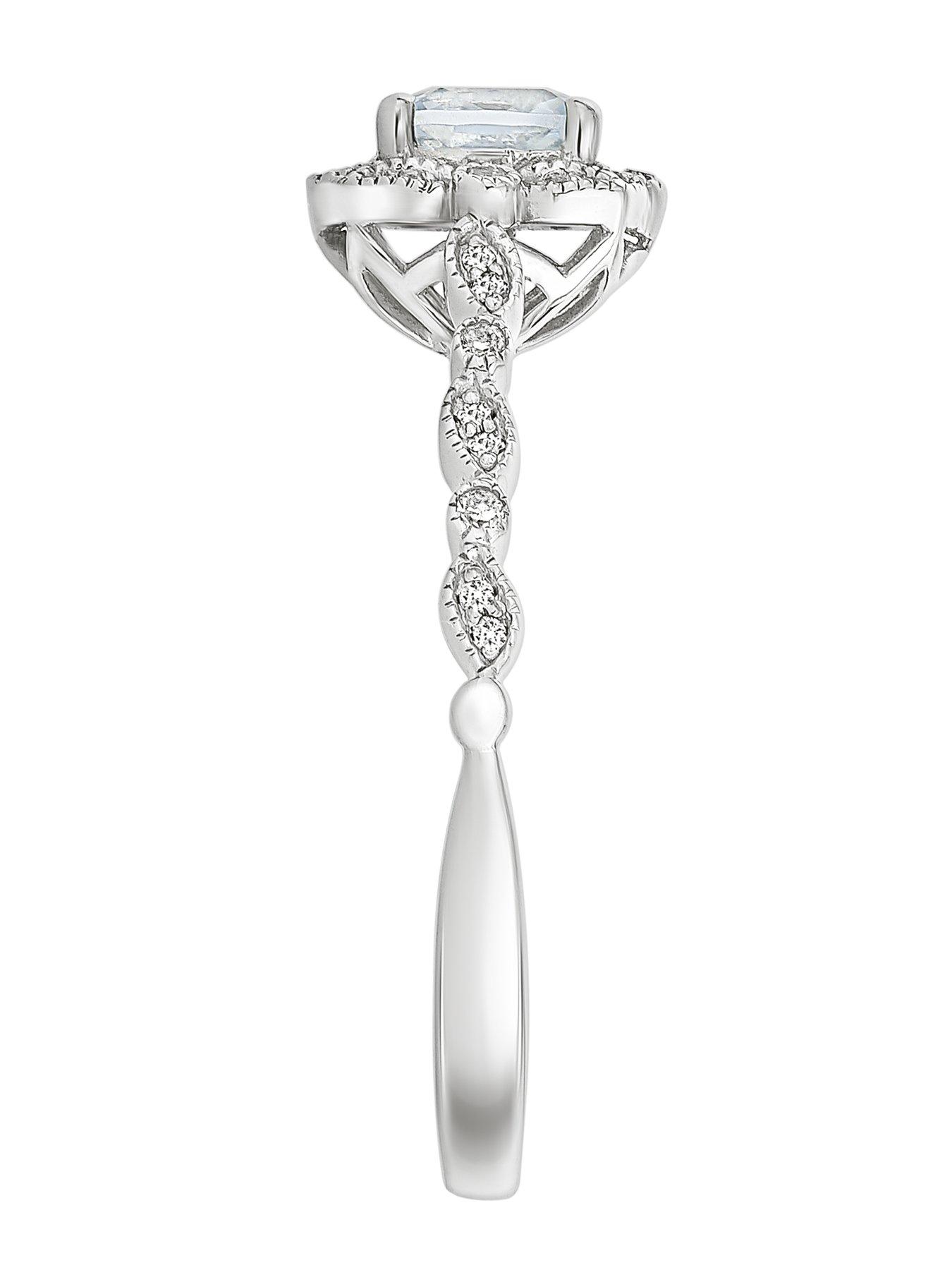 The Love Collection Arrosa 9ct White Gold Aquamarine & Diamond Ring | Very