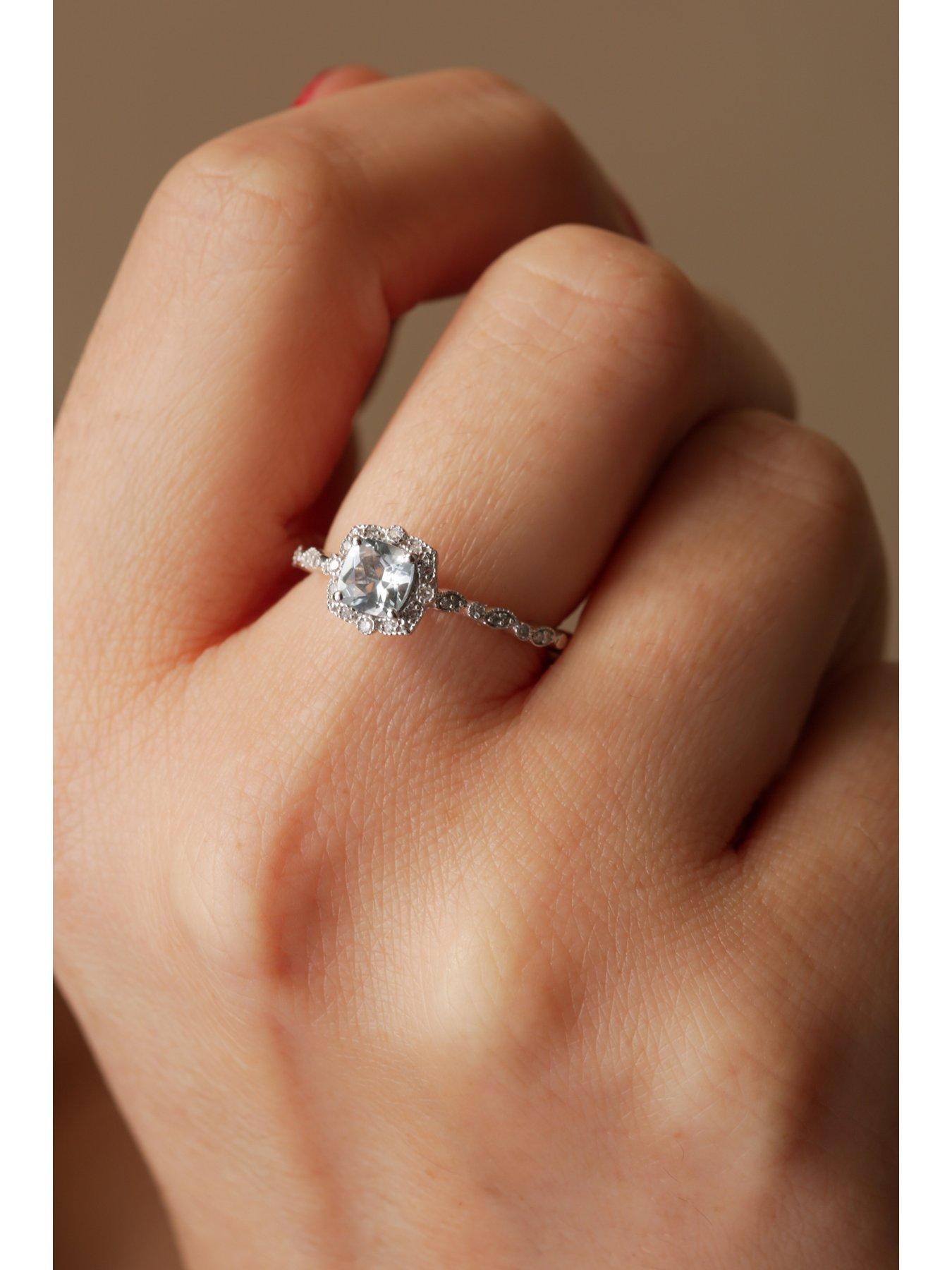 The Love Collection Arrosa 9ct White Gold Aquamarine & Diamond Ring | Very