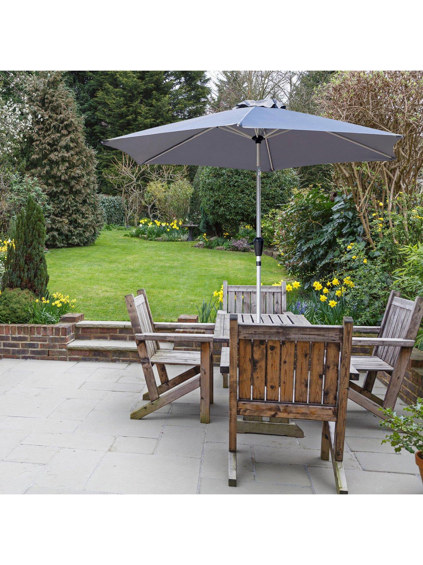 Glamhaus Tilting Light Grey Garden Table Parasol Umbrella 2.7M with ...