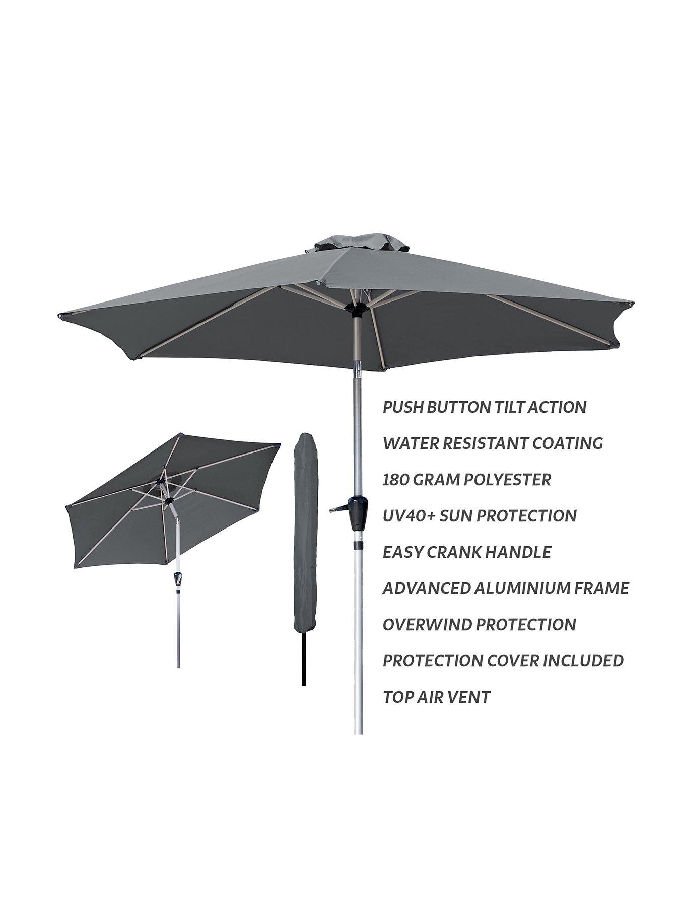 Glamhaus Tilting Dark Grey Garden Table Parasol Umbrella 2.7M with ...