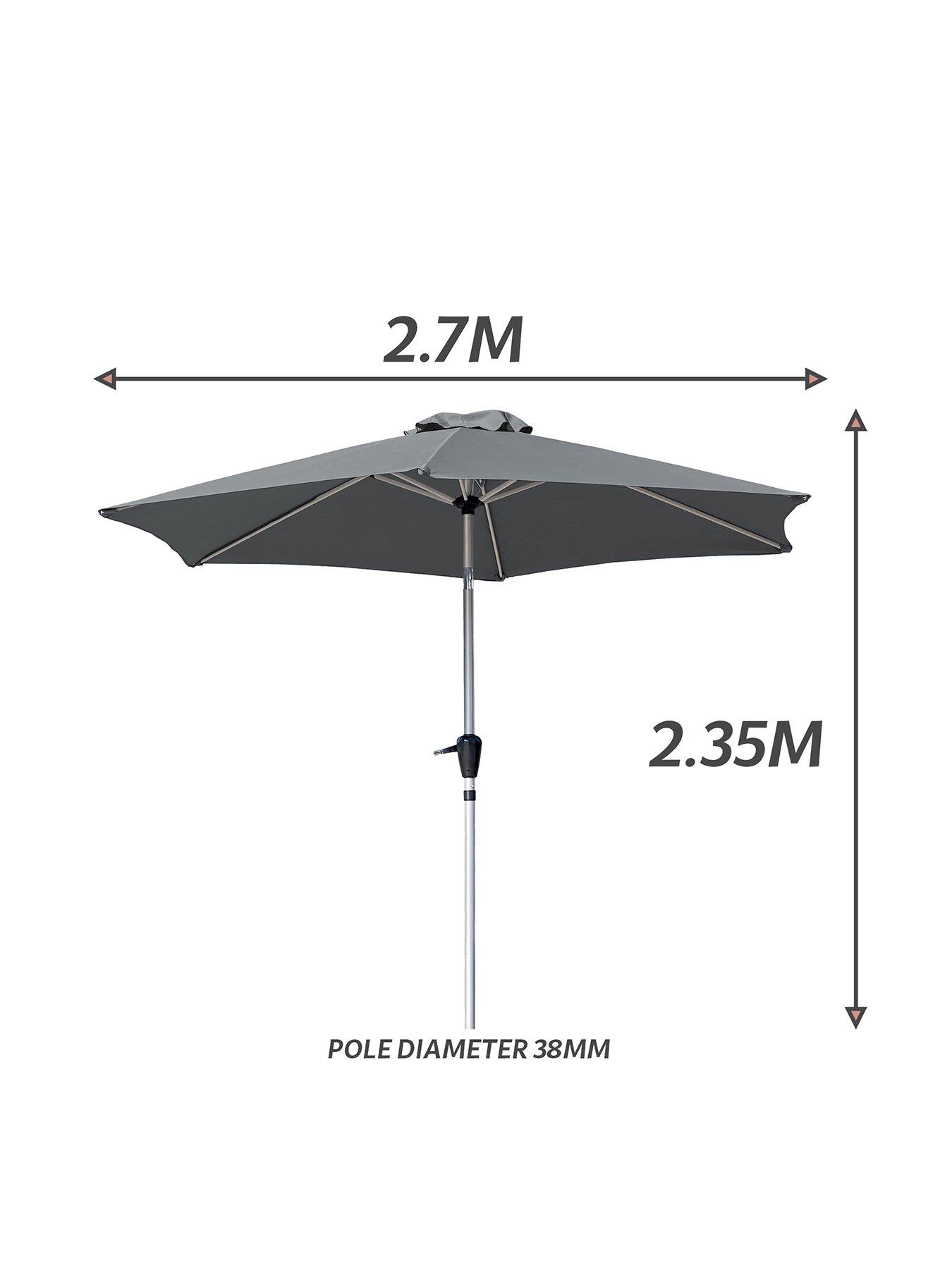 Glamhaus Tilting Dark Grey Garden Table Parasol Umbrella 2.7M with ...