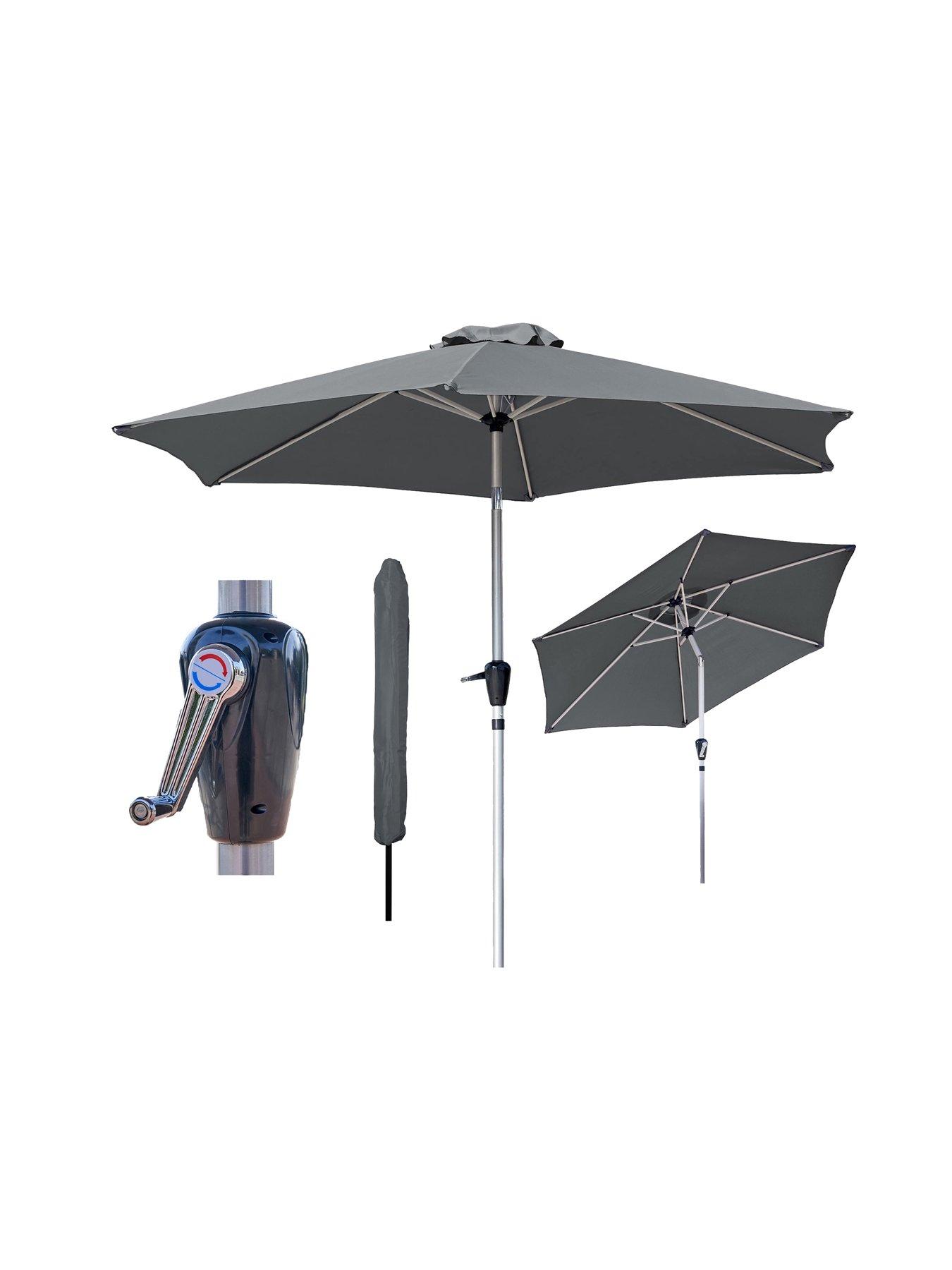 Glamhaus Tilting Dark Grey Garden Table Parasol Umbrella 2.7M with ...