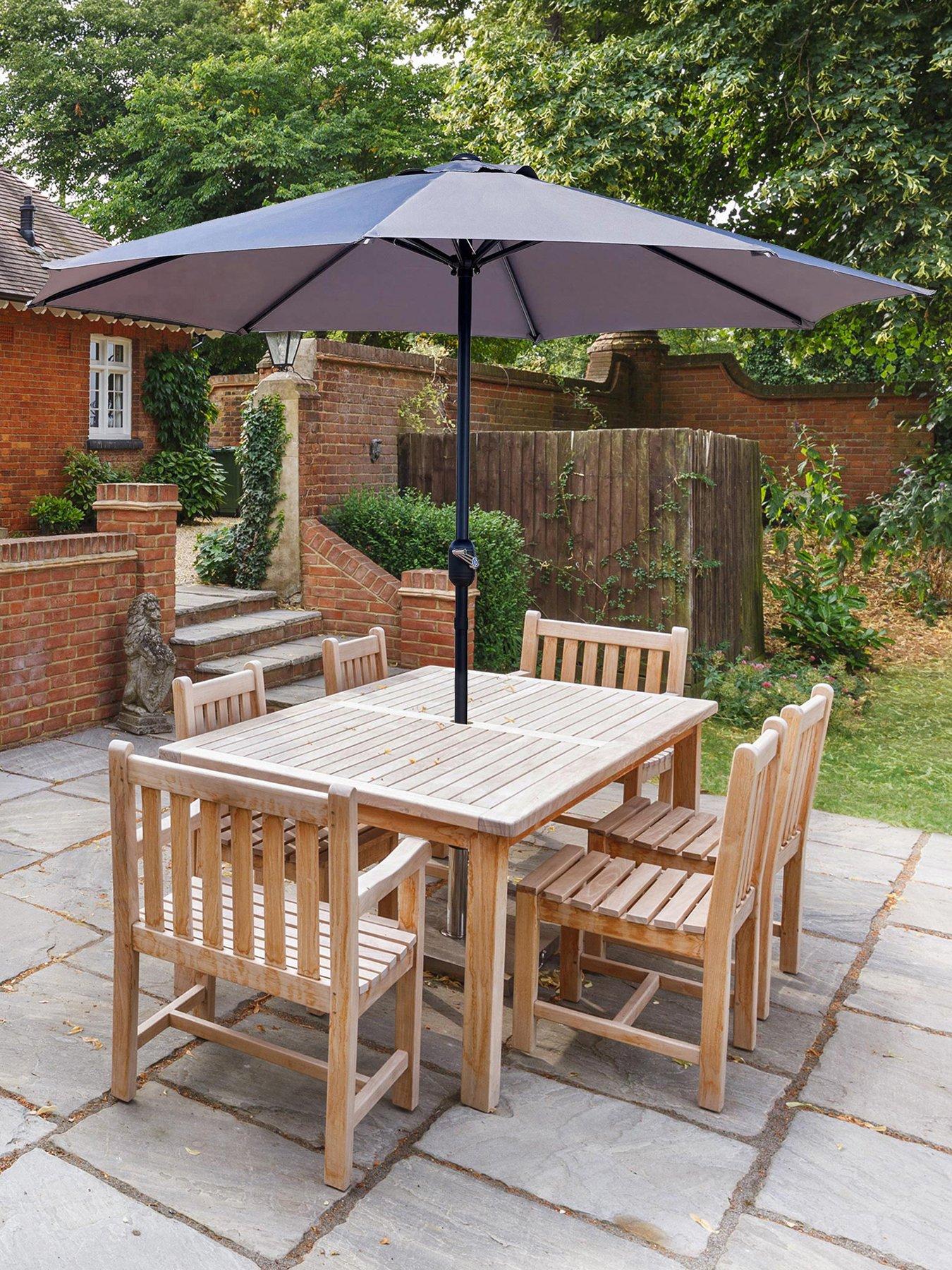 Glamhaus Light Grey Garden Table Parasol Umbrella 2.7M with Crank ...