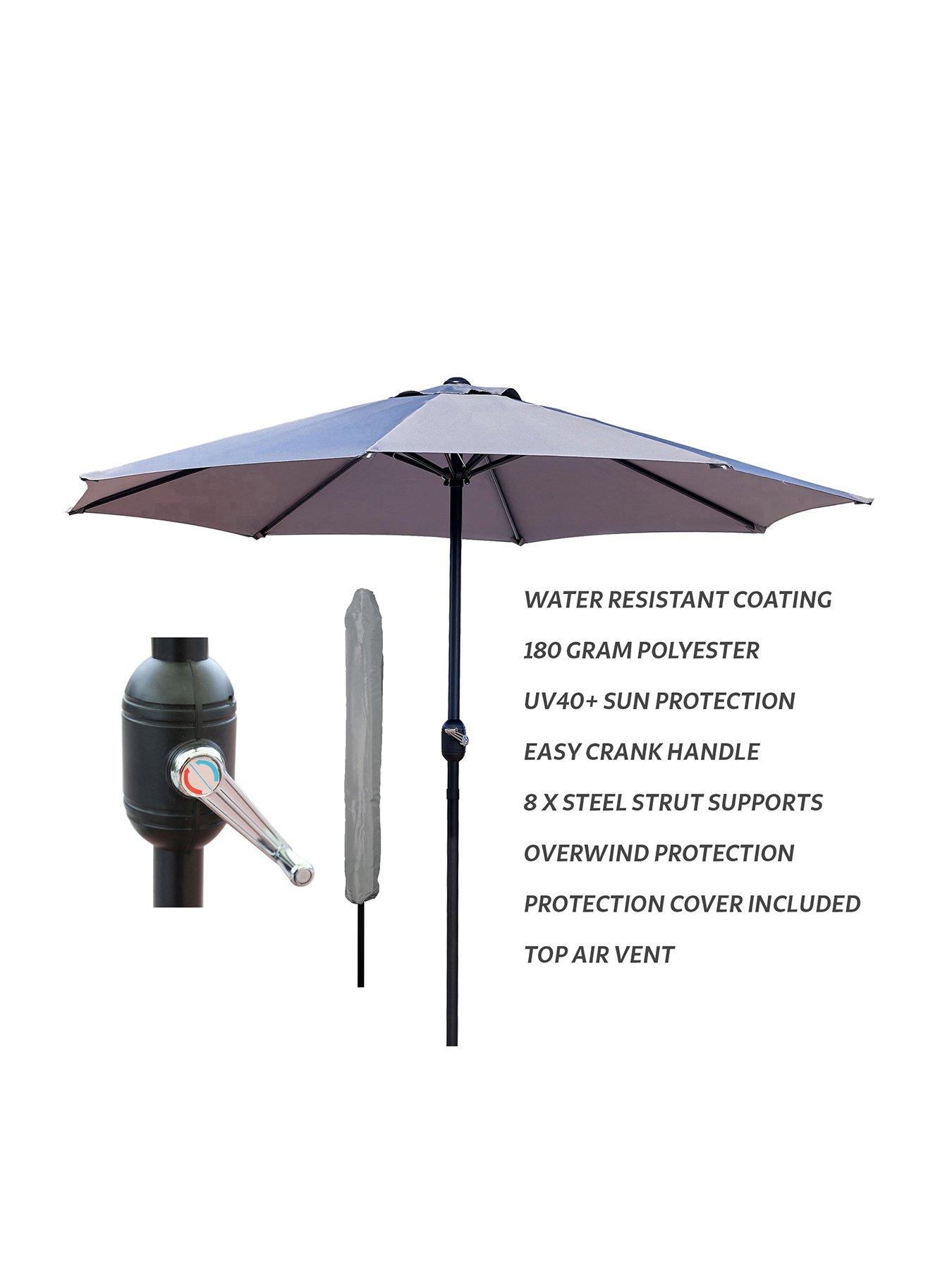 Glamhaus Light Grey Garden Table Parasol Umbrella 2.7M with Crank ...