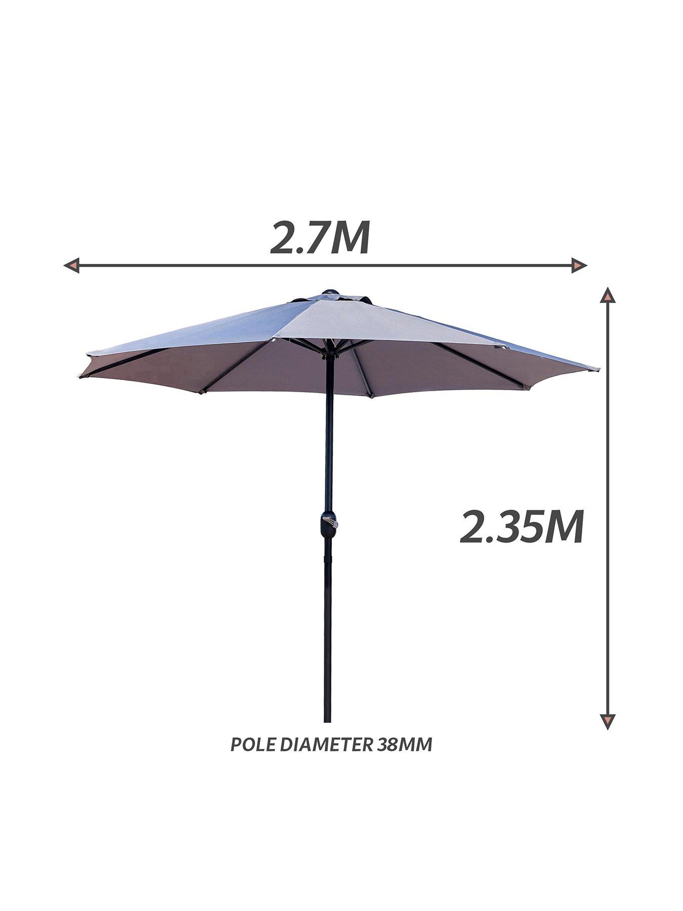 Glamhaus Light Grey Garden Table Parasol Umbrella 2.7M with Crank ...