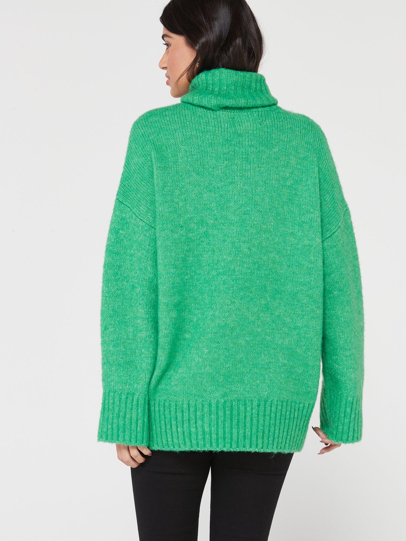 PIECES Nancy Long Sleeve Loose Roll Neck Knit Jumper - Green | Very
