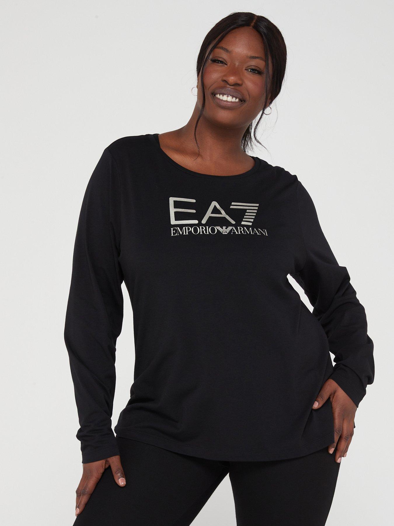 EA7 Emporio Armani EA7 Plus Size Logo Long Sleeve Jersey Top - Black ...