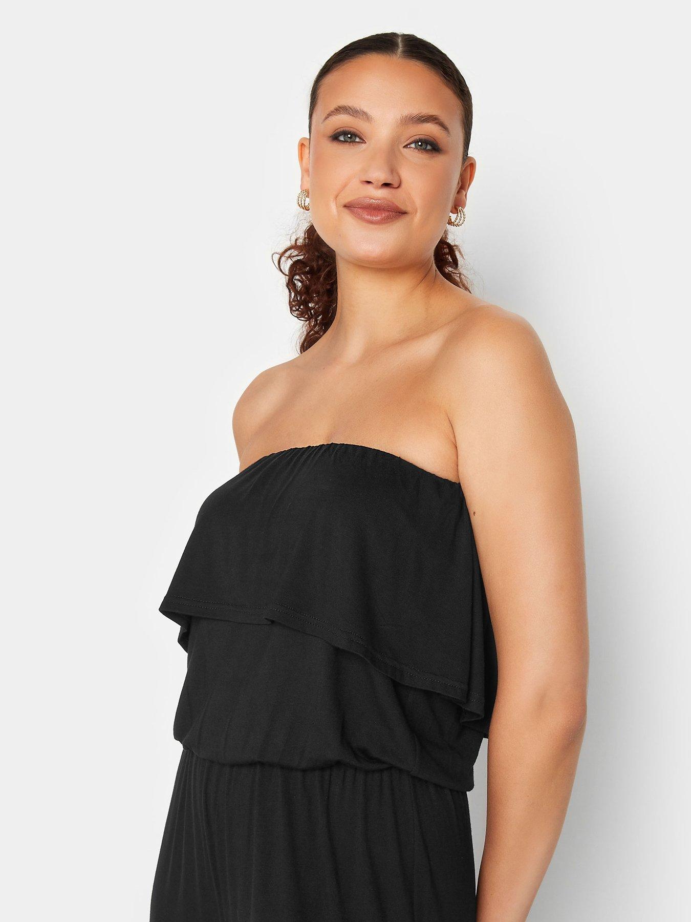 Long Tall Sally Frill Bandeau Jumpsuit - Black | Very.co.uk