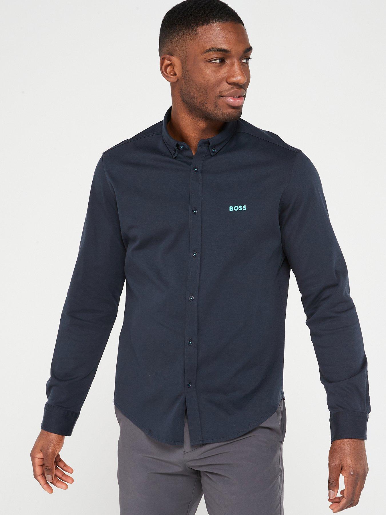 BOSS Motion Regular Fit Long Sleeve Shirt - Dark Blue | very.co.uk