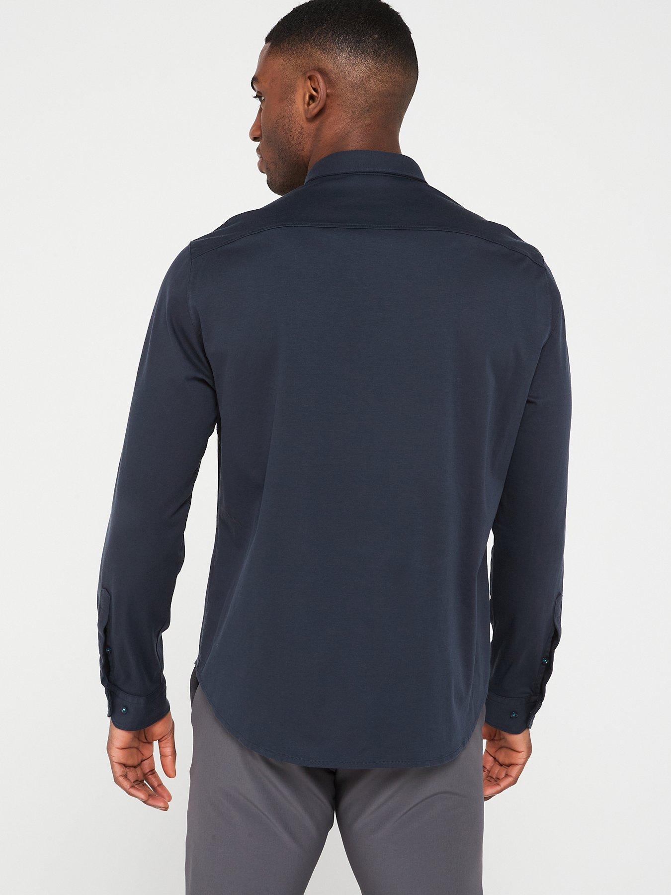 BOSS Motion Regular Fit Long Sleeve Shirt - Dark Blue | very.co.uk