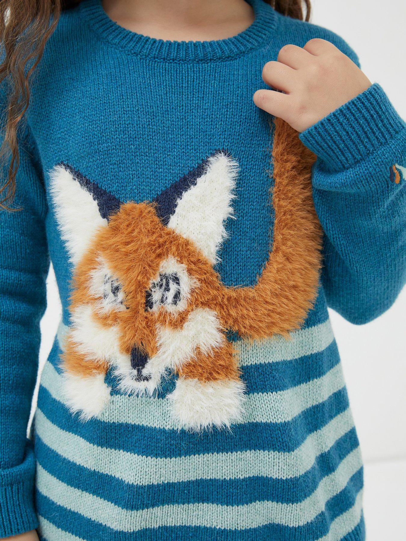 FatFace Girls Felicity Fox Crew Knitted Jumper - Teal Green | Very.co.uk