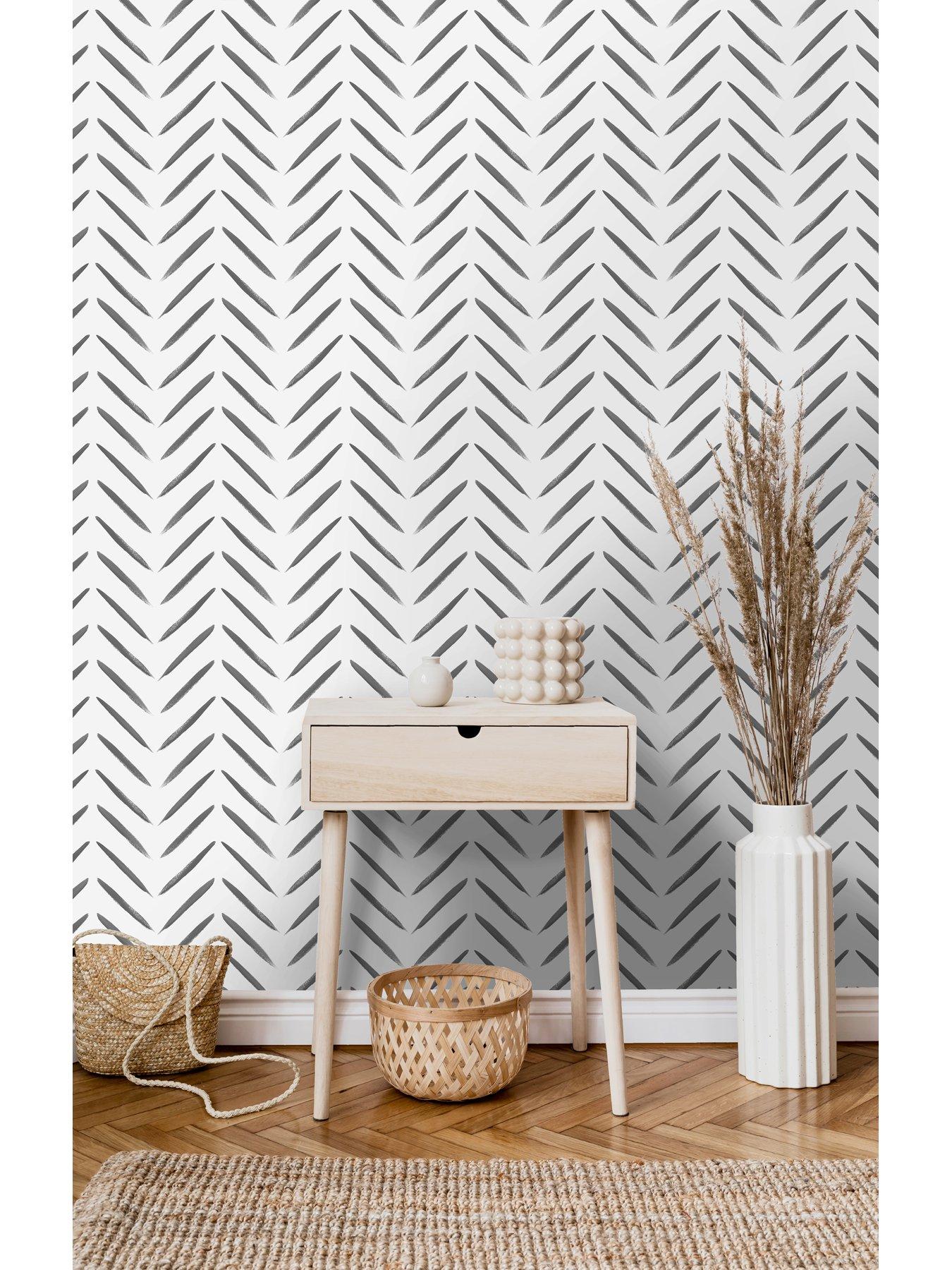 Holden Decor Chevron Brush Marks Wallpaper - Black And White | Very