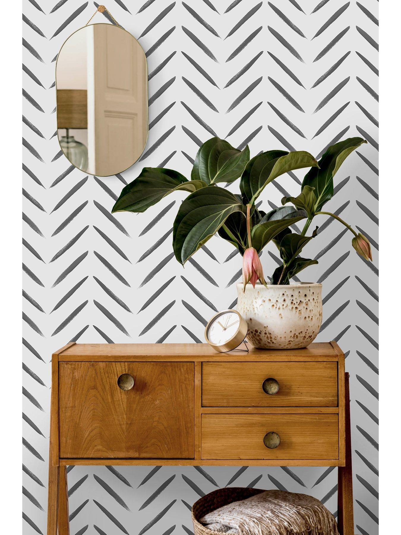 Holden Decor Chevron Brush Marks Wallpaper - Black And White | Very