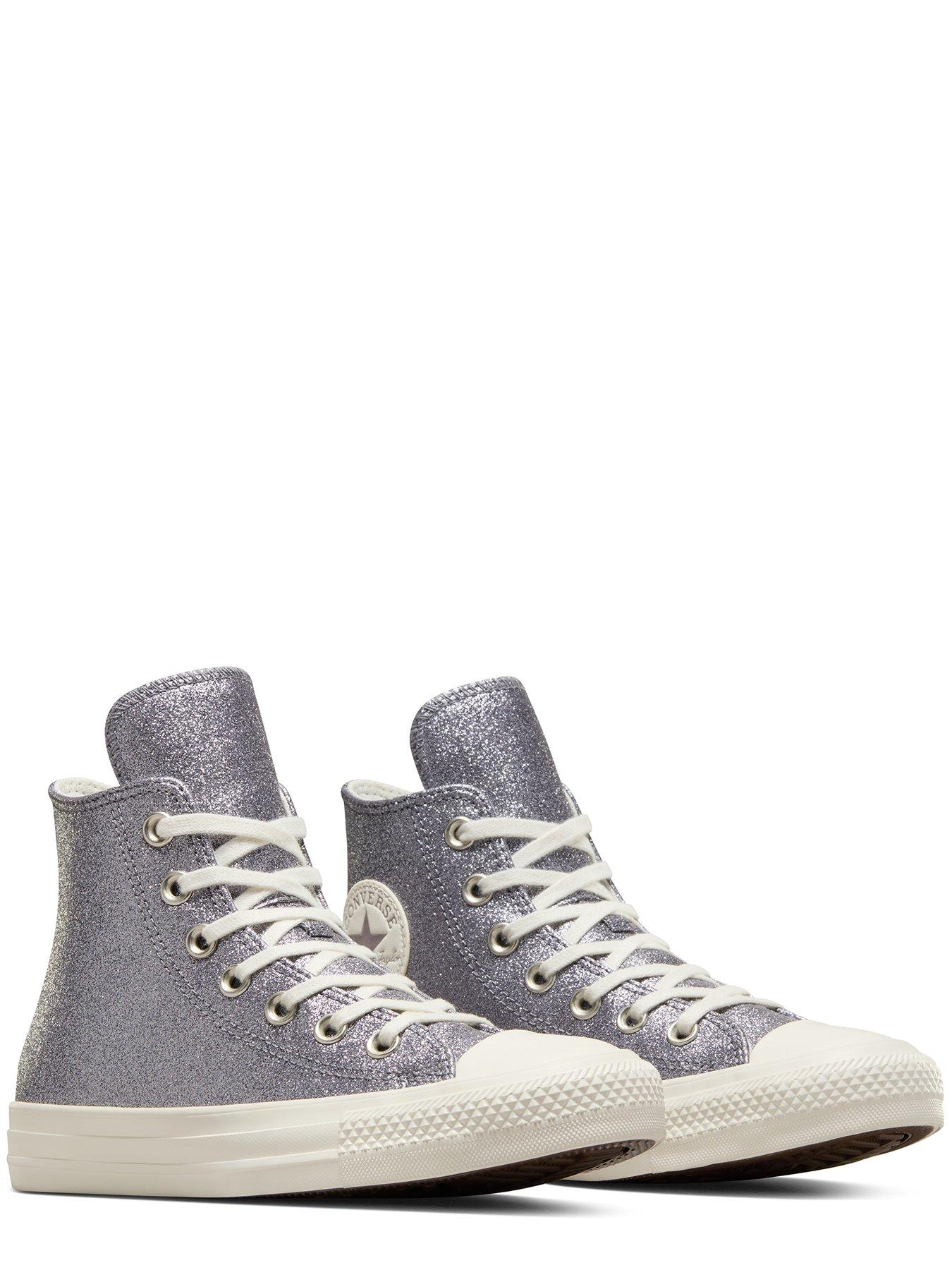 Converse Chuck Taylor All Star Sparkle Party Hi-Top Trainers - Silver ...