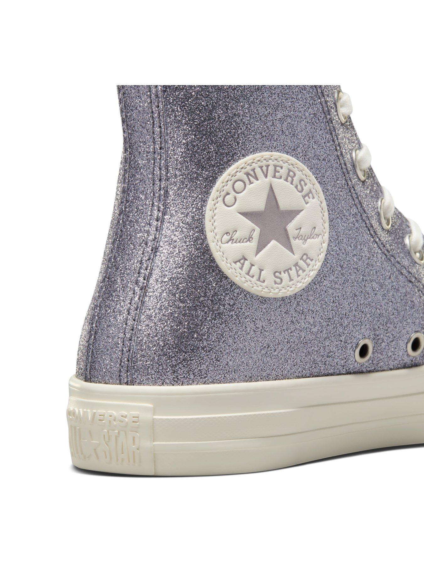 Converse Chuck Taylor All Star Sparkle Party Hi-Top Trainers - Silver ...