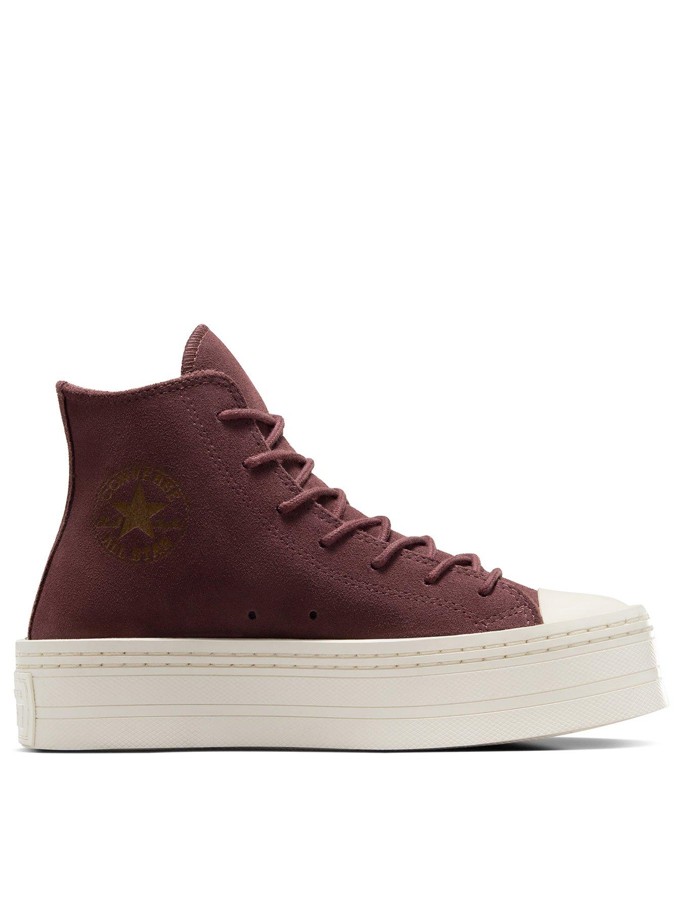 Converse Chuck Taylor All Star Suede Modern Lift Trainers - Dark Red | Very