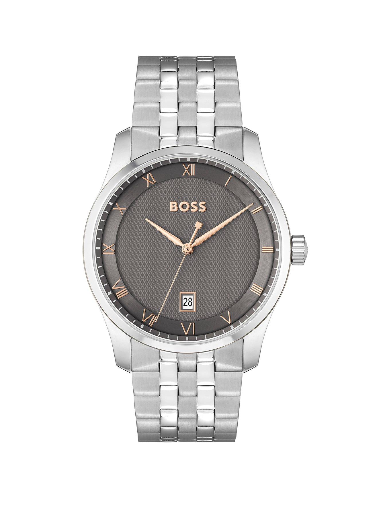 BOSS Gents PRINCIPLE Stainless Steel Mesh Watch with Grey Dial | Very