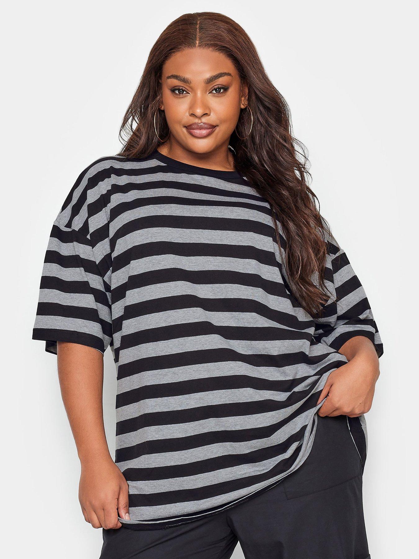 Yours Boxy Tee 2 Pack - Grey Marl & Black/grey Stripe | Very