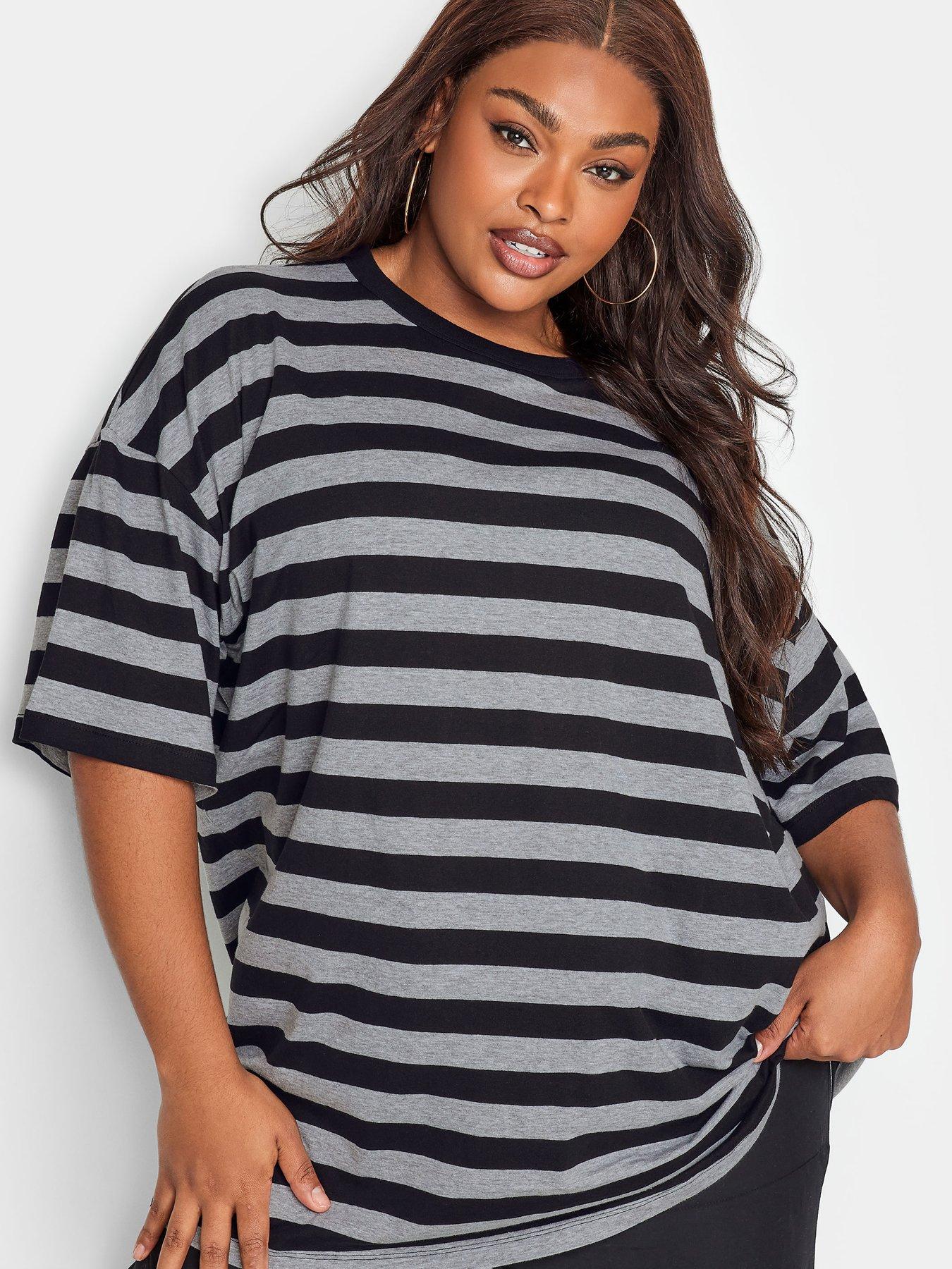 Yours Boxy Tee 2 Pack - Grey Marl & Black/grey Stripe | Very