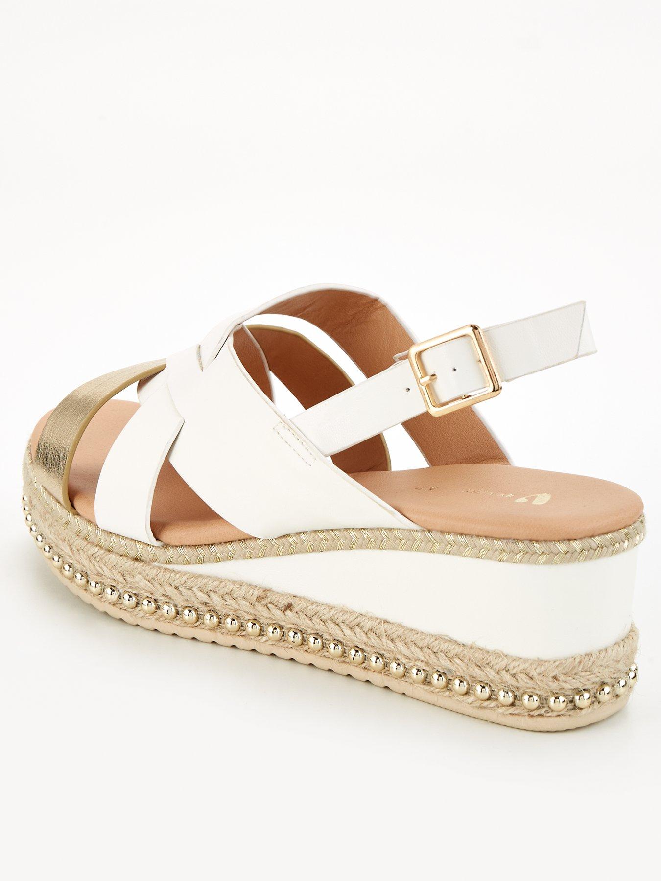 V by Very Wide Fit Studded Wedge Sandal - White | Very.co.uk