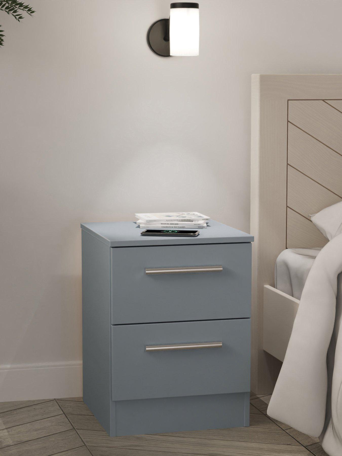 SWIFT Logan Ready Assembled 2 Drawer Bedside Chest with Integrated ...