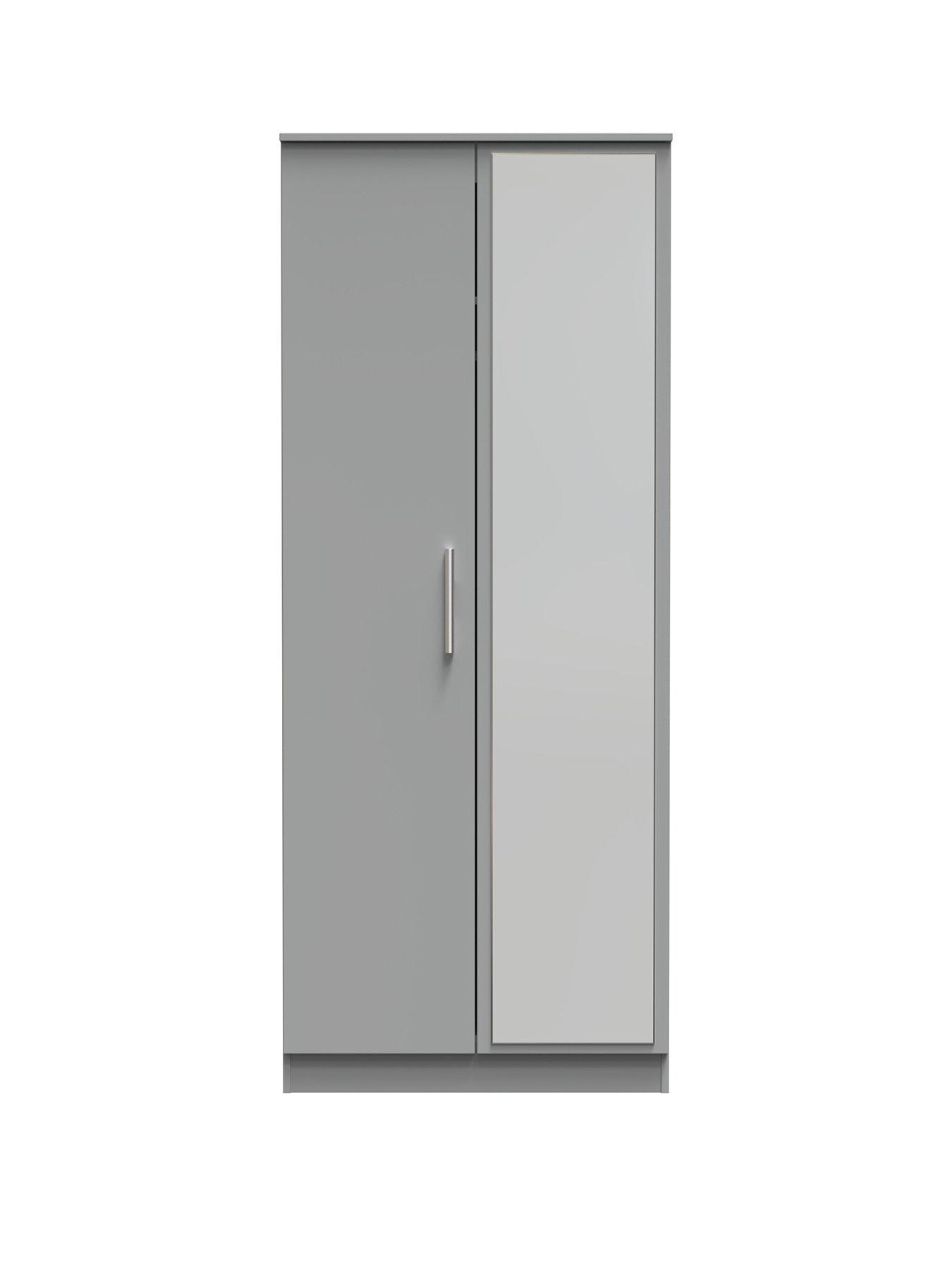 SWIFT Logan Ready Assembled 2 Door Mirrored Wardrobe - Grey | Very