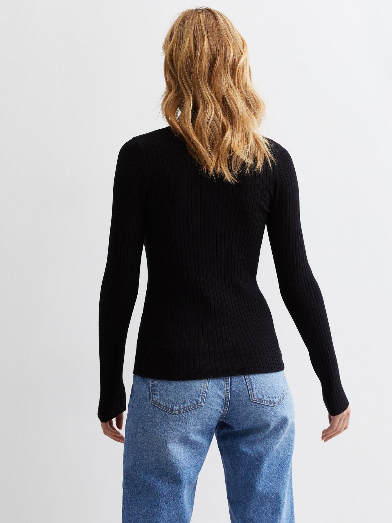 New Look Black Ribbed Knit Long Sleeve Top Uk