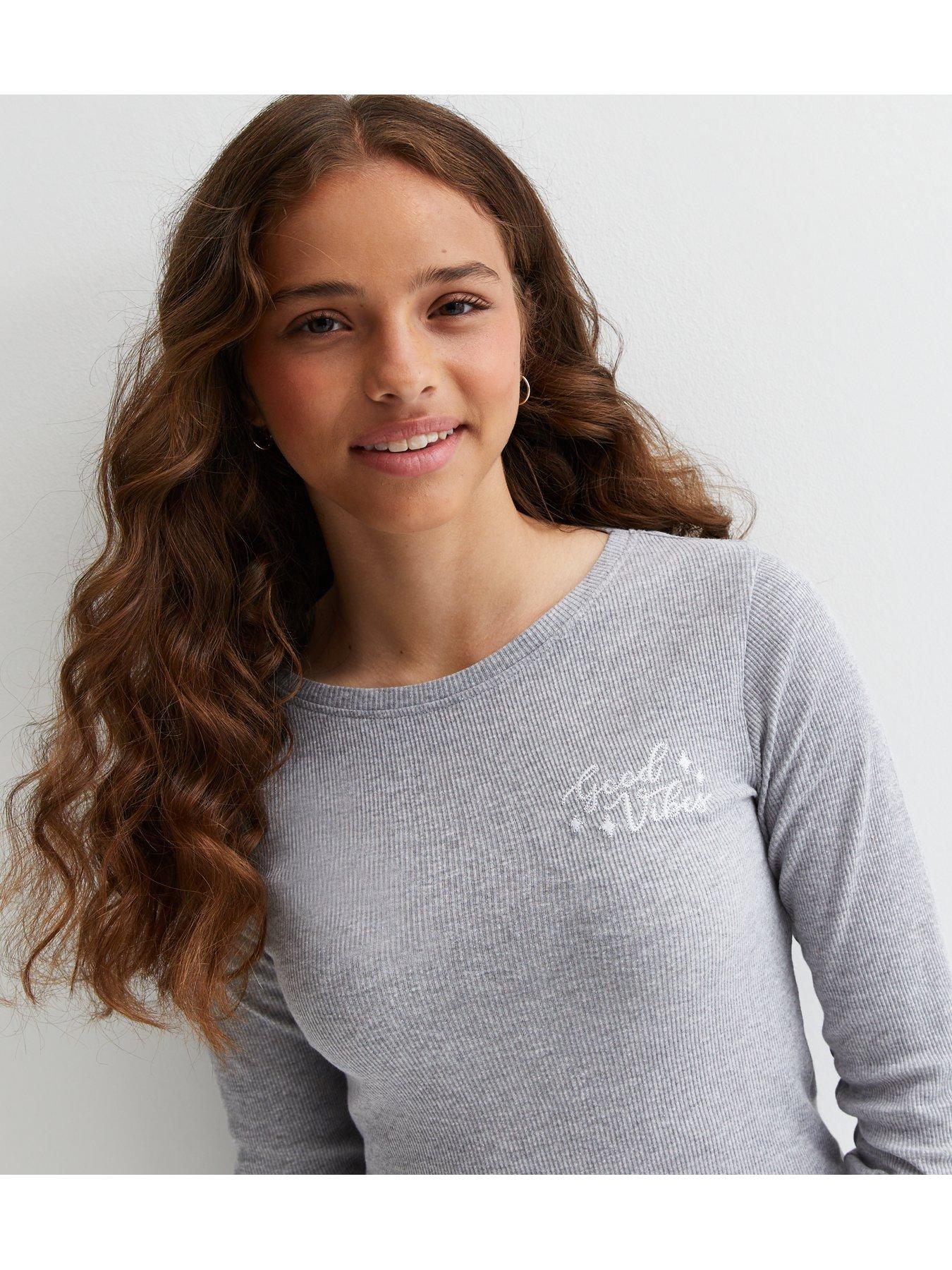 New Look 915 Girls Grey Long Sleeve Short Pyjama Set with Good Vibes ...