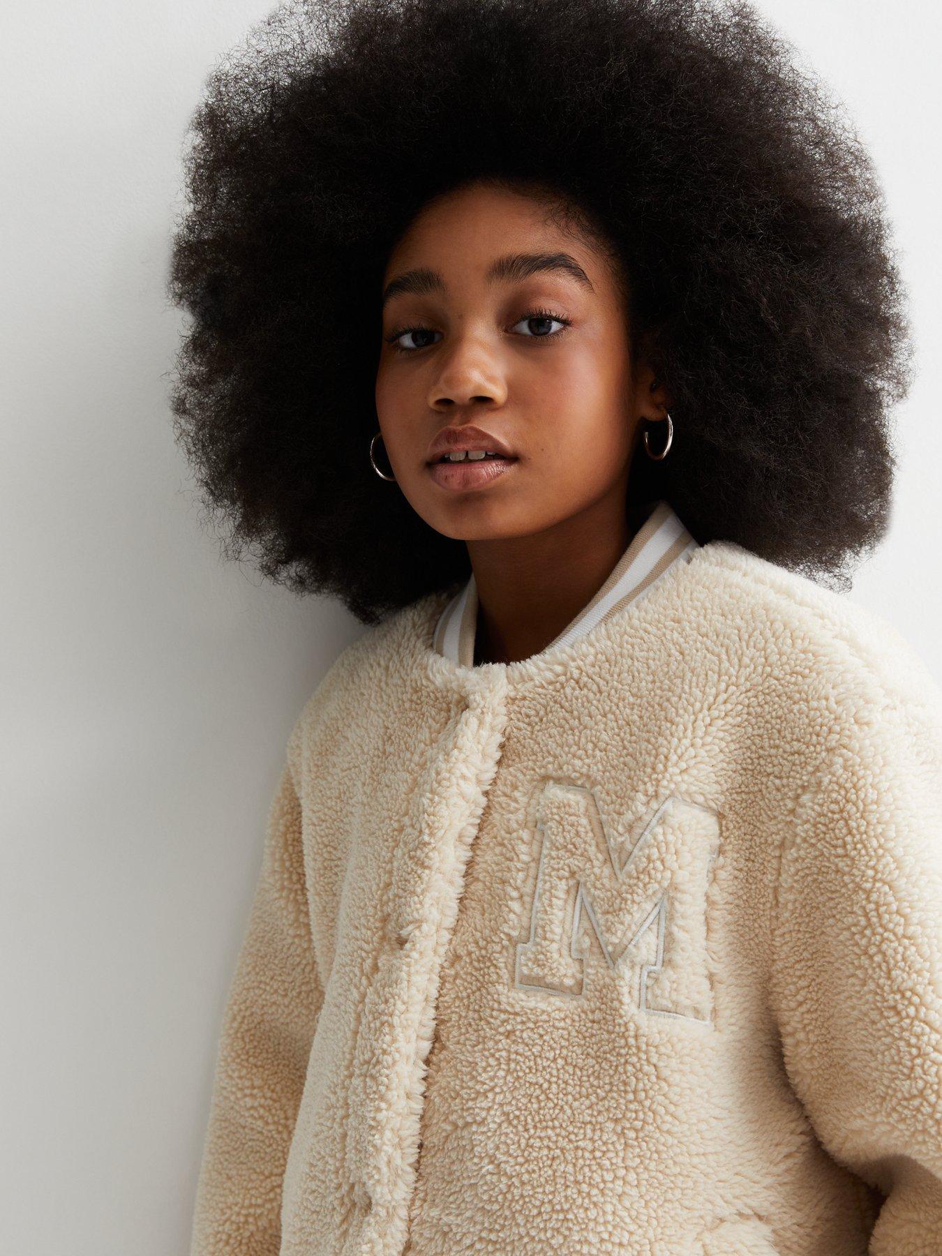 New Look 915 Girls Fleece Varsity Logo Jacket - Cream | Very.co.uk