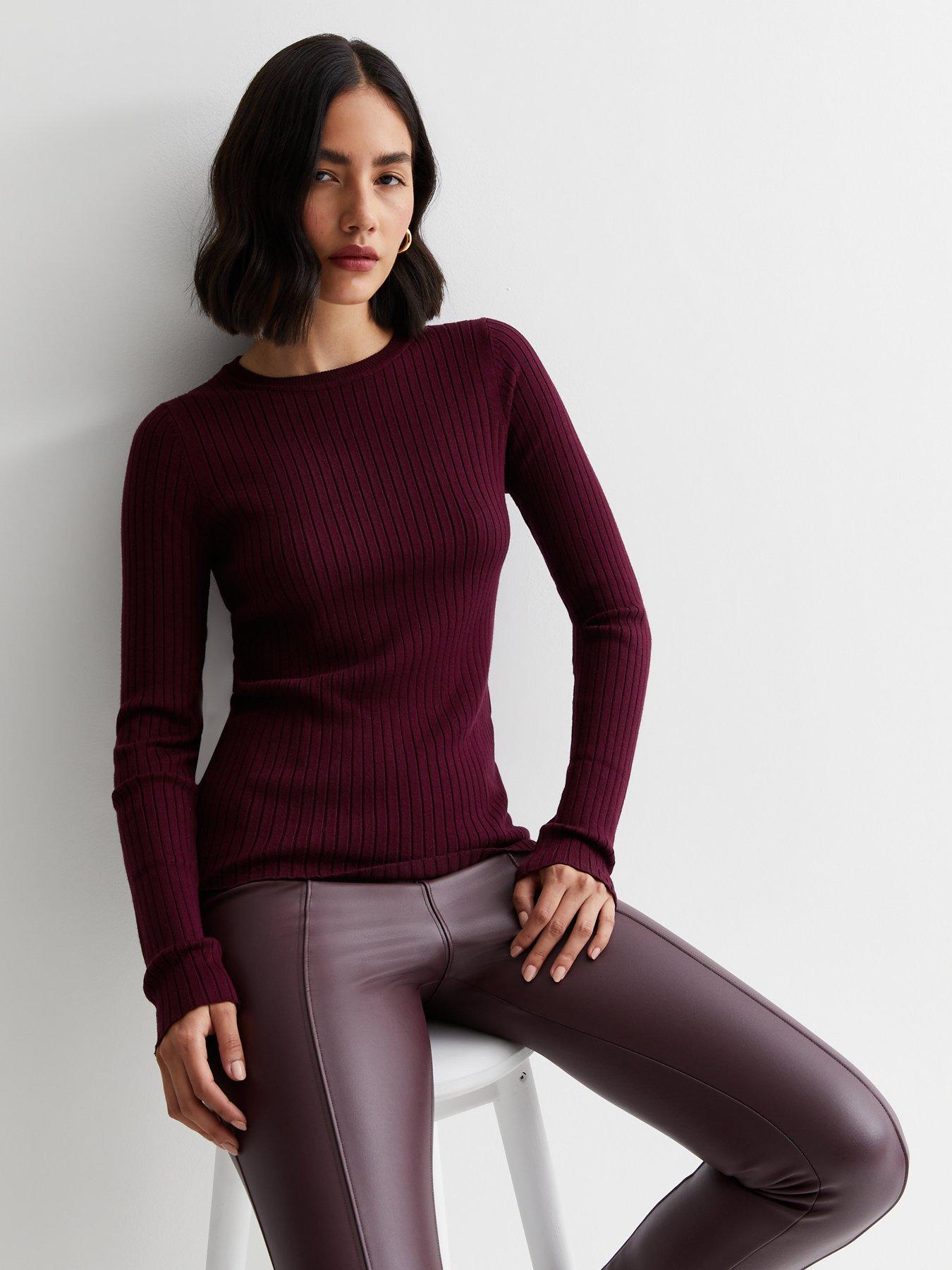 New Look Burgundy Ribbed Knit Long Sleeve Top Uk