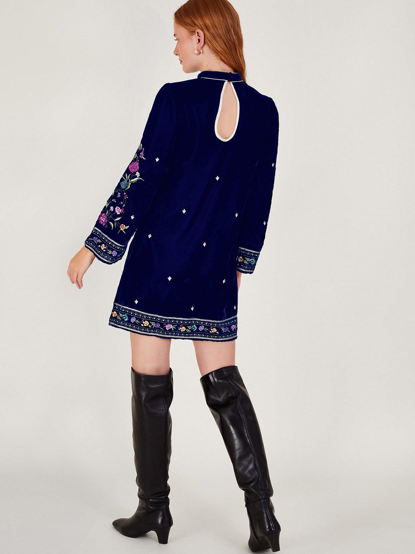 Monsoon Freya Embroidered Tunic Dress - Navy | Very