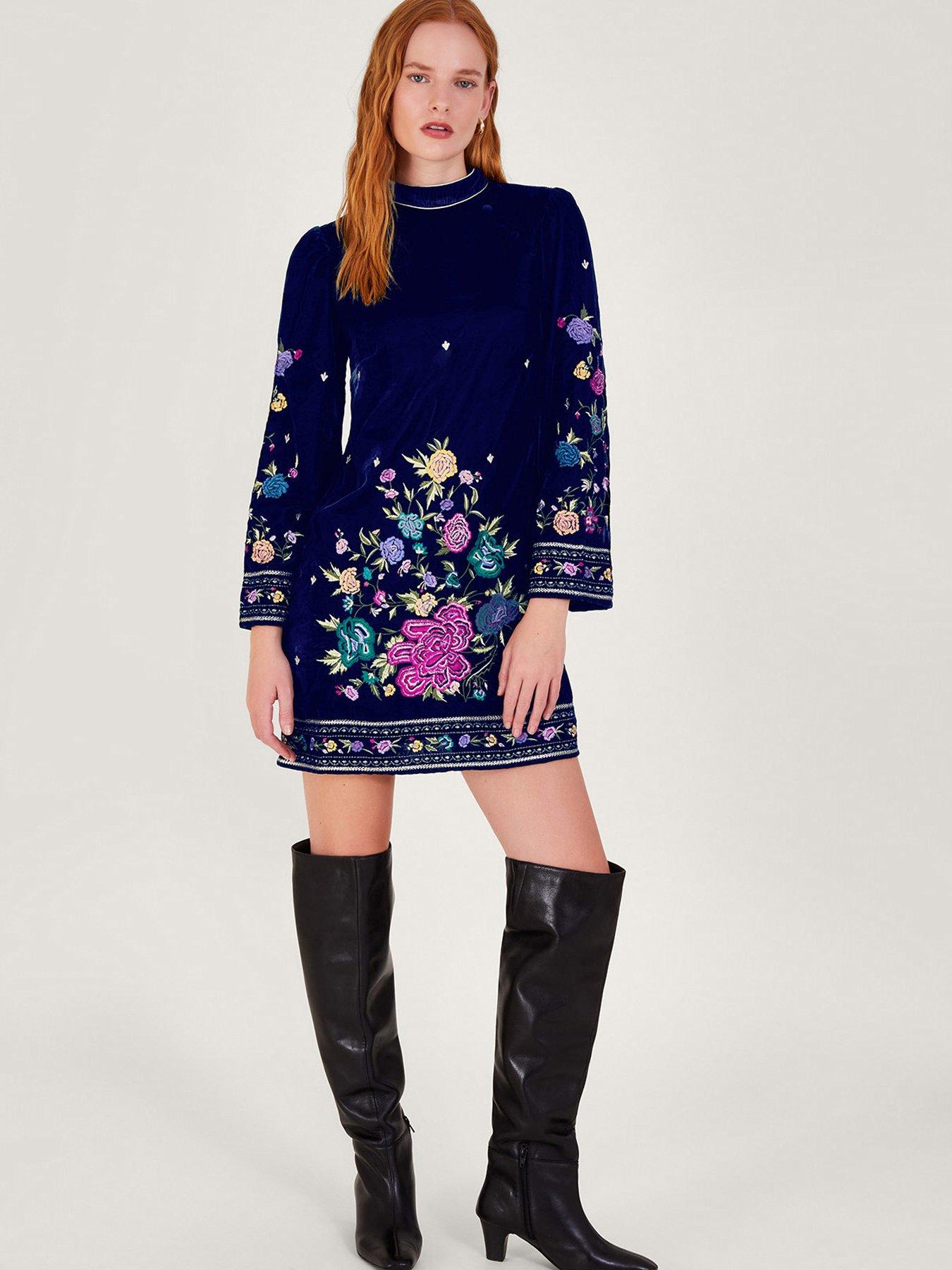 Monsoon Freya Embroidered Tunic Dress - Navy | Very