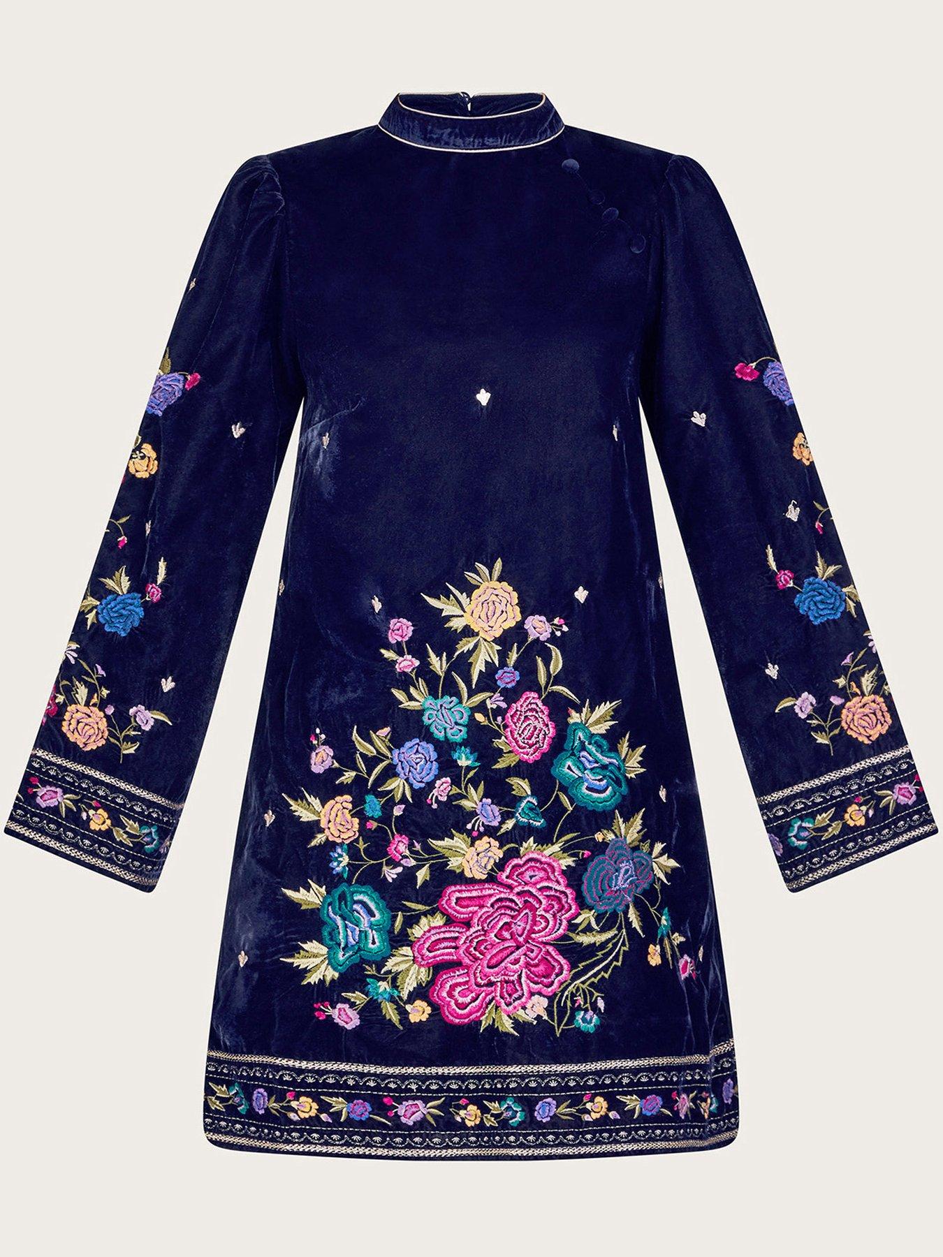Monsoon Freya Embroidered Tunic Dress - Navy | Very