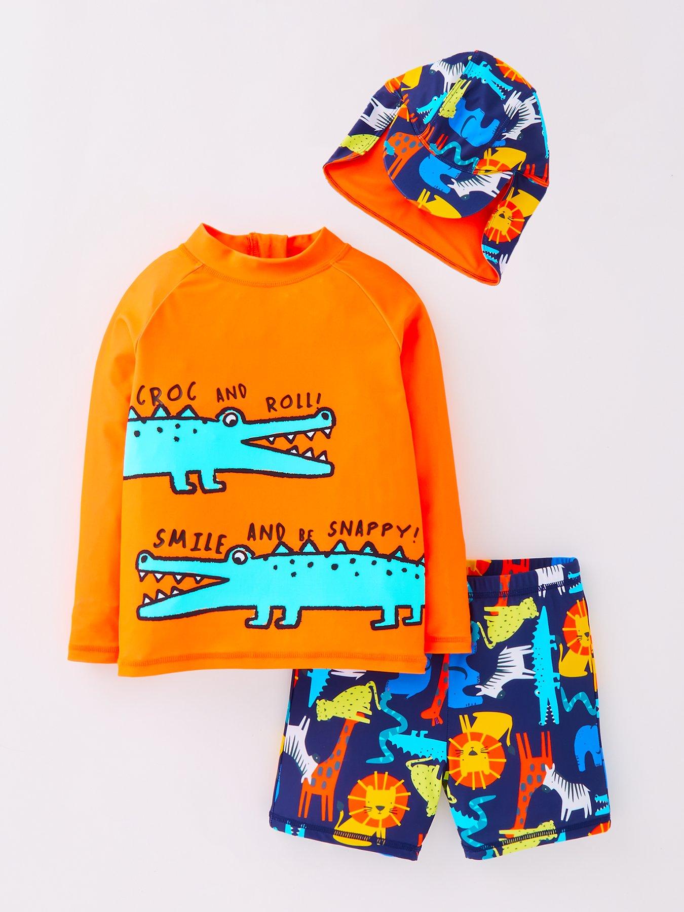 Mini V by Very Boys Croc Rash Vest, Short and Hat Swim Set - Multi ...