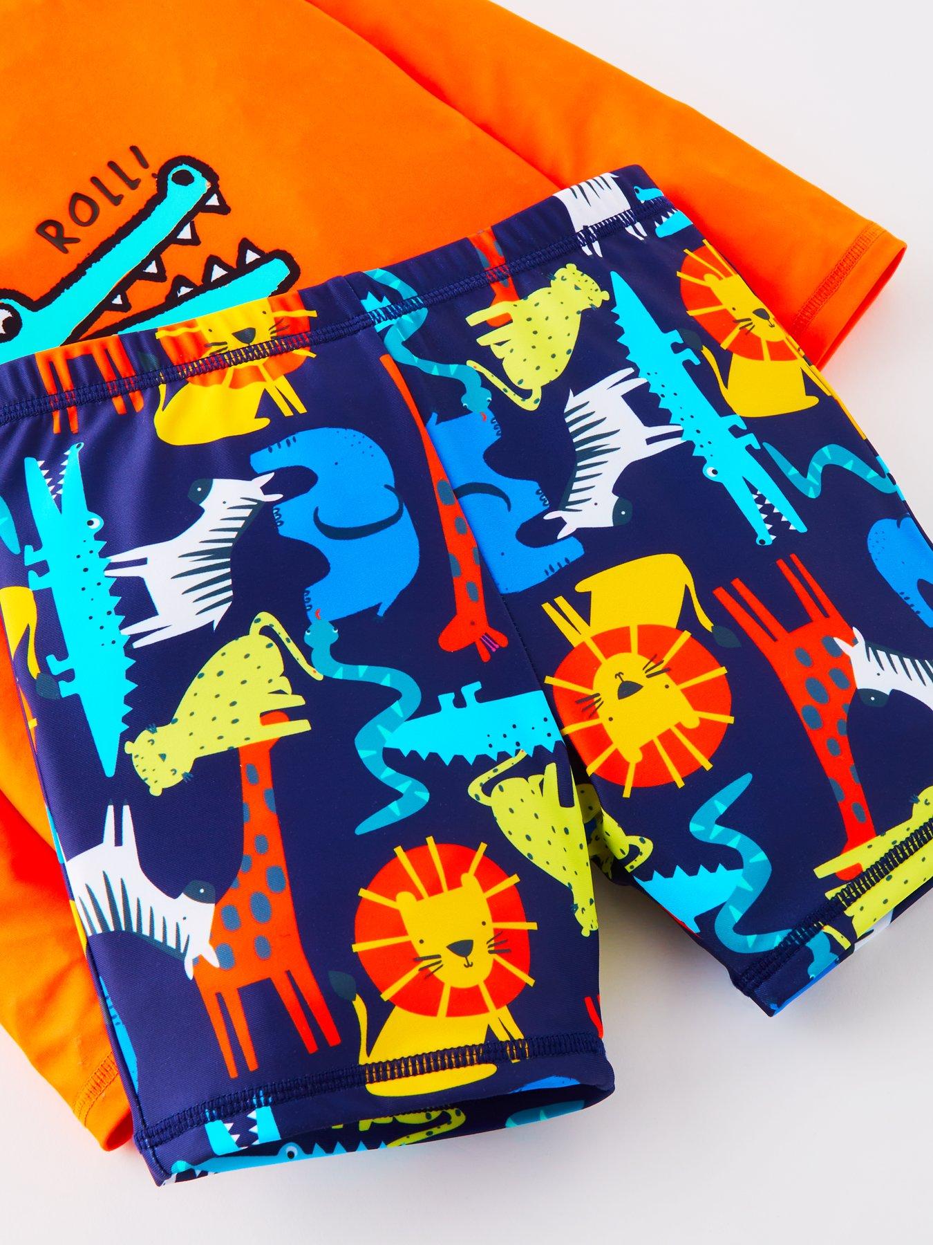 Mini V by Very Boys Croc Rash Vest, Short and Hat Swim Set - Multi ...