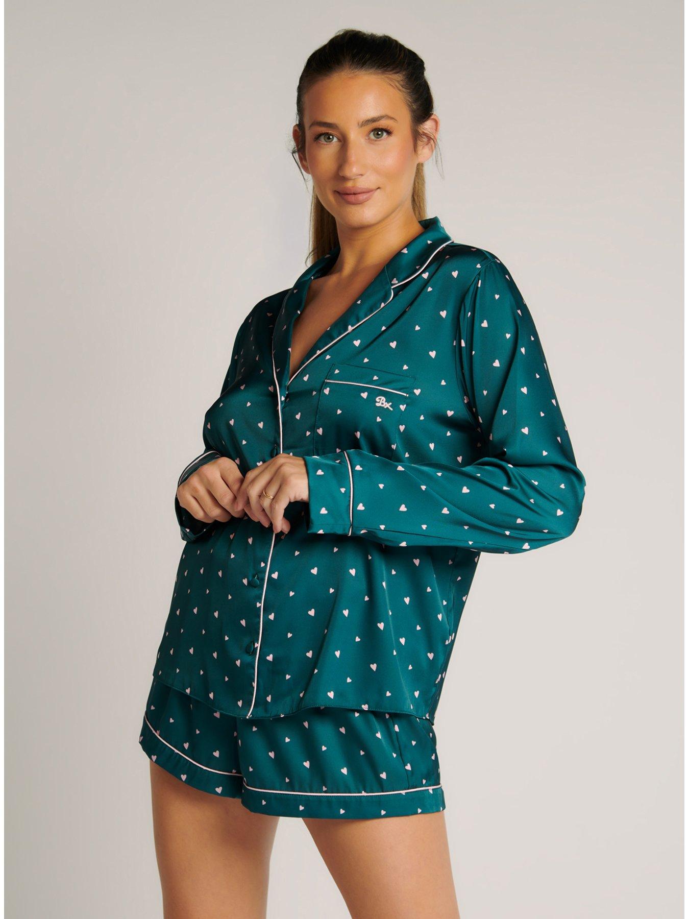 Boux Avenue Heart Print Long Sleeve & Short Pyjama Set - Emerald | Very ...