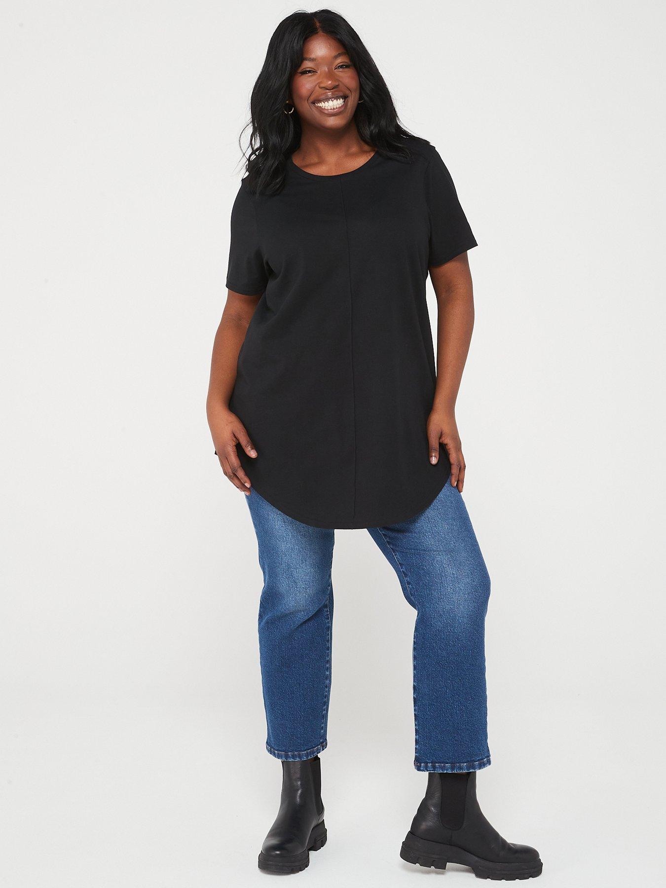 V by Very Curve Scoop Hem Crew Neck T-Shirt - Black | Very