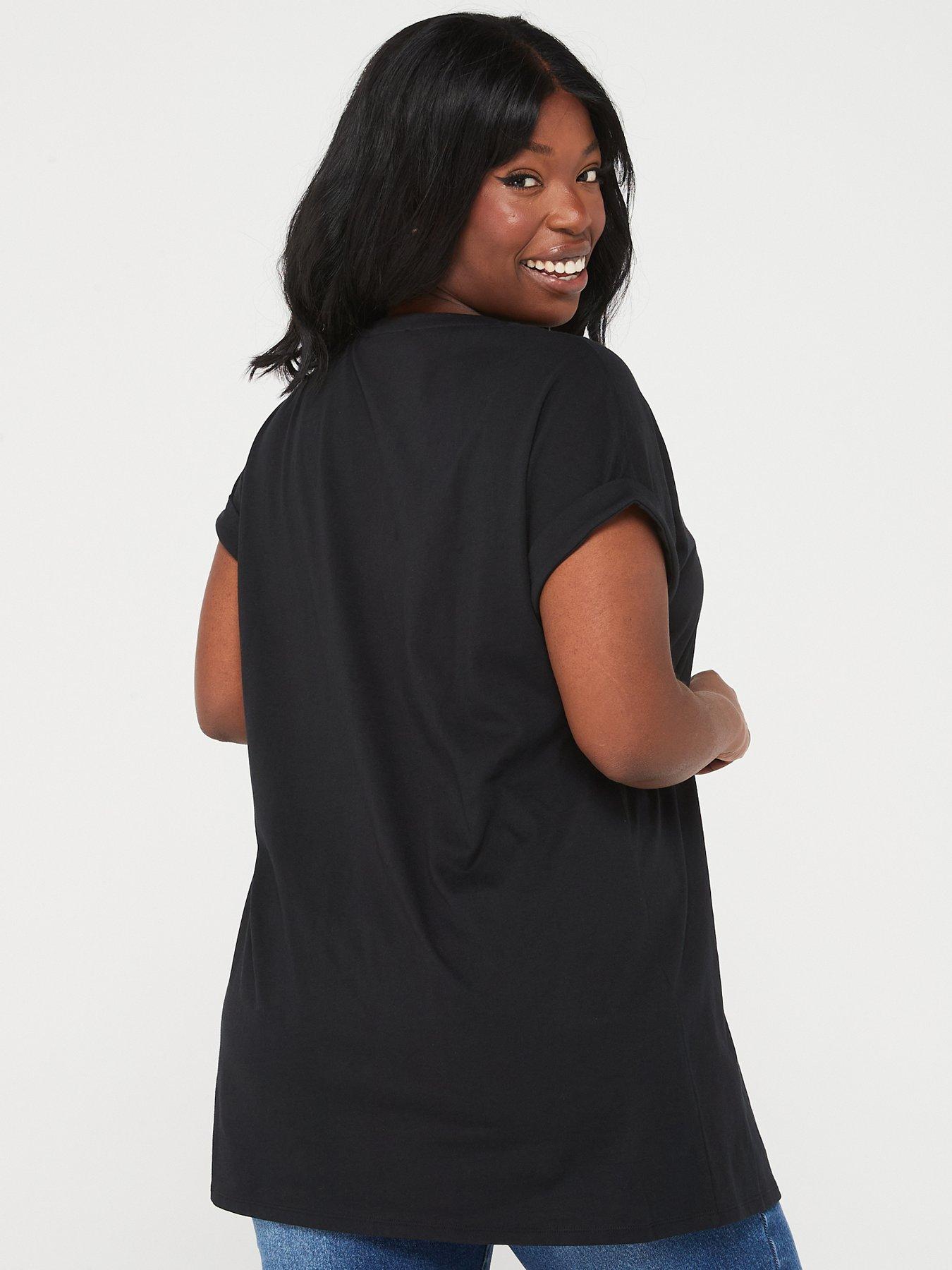 V by Very Curve V Neck Pocket T-Shirt - Black | very.co.uk